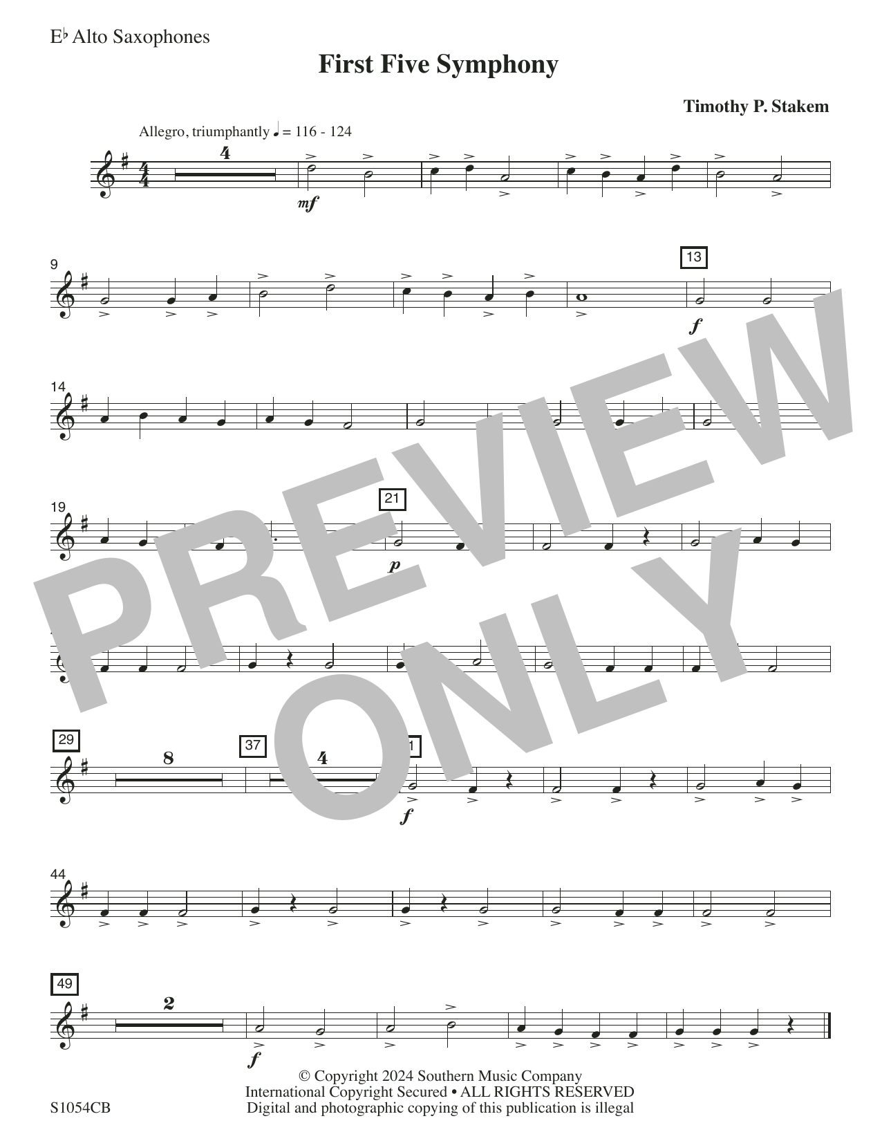 First Five Symphony - Alto Saxophone by Timothy P. Stakem Sheet Music ...