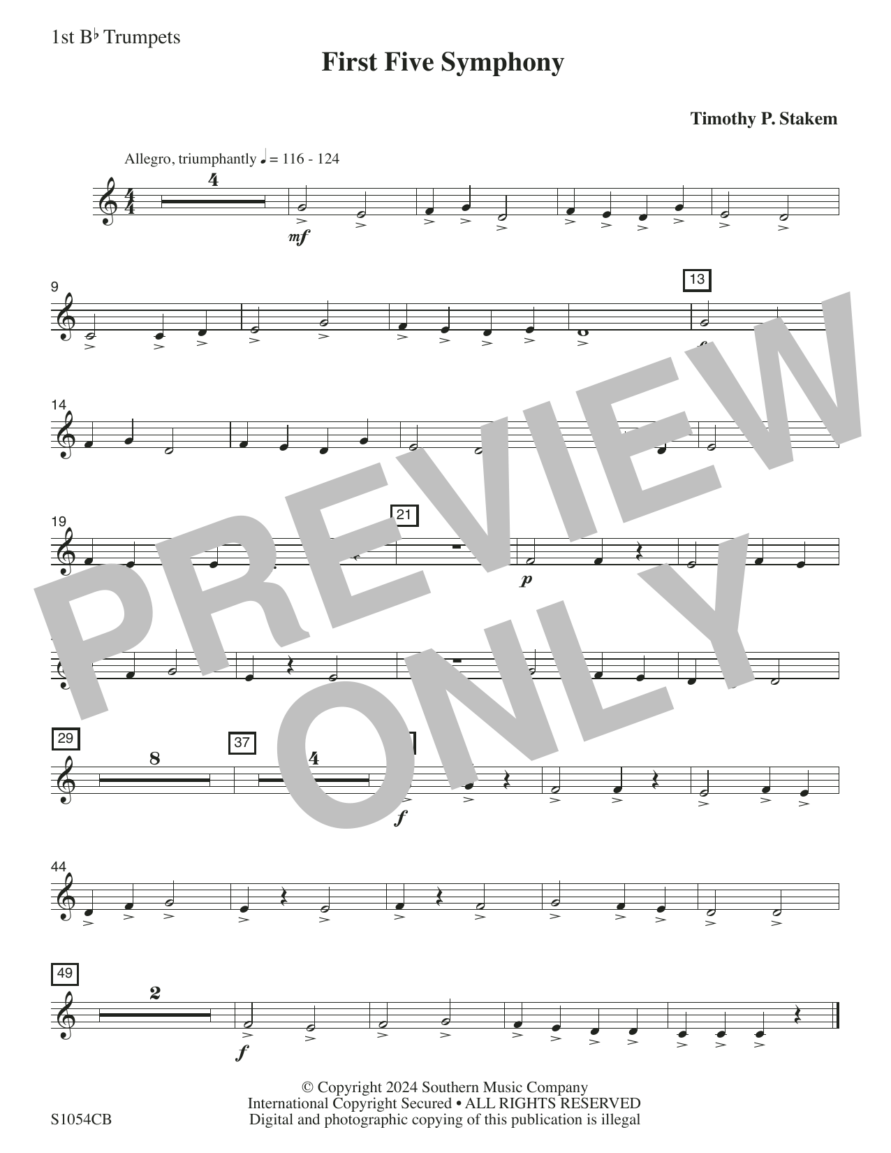 First Five Symphony - Trumpet 1 by Timothy P. Stakem Sheet Music for ...