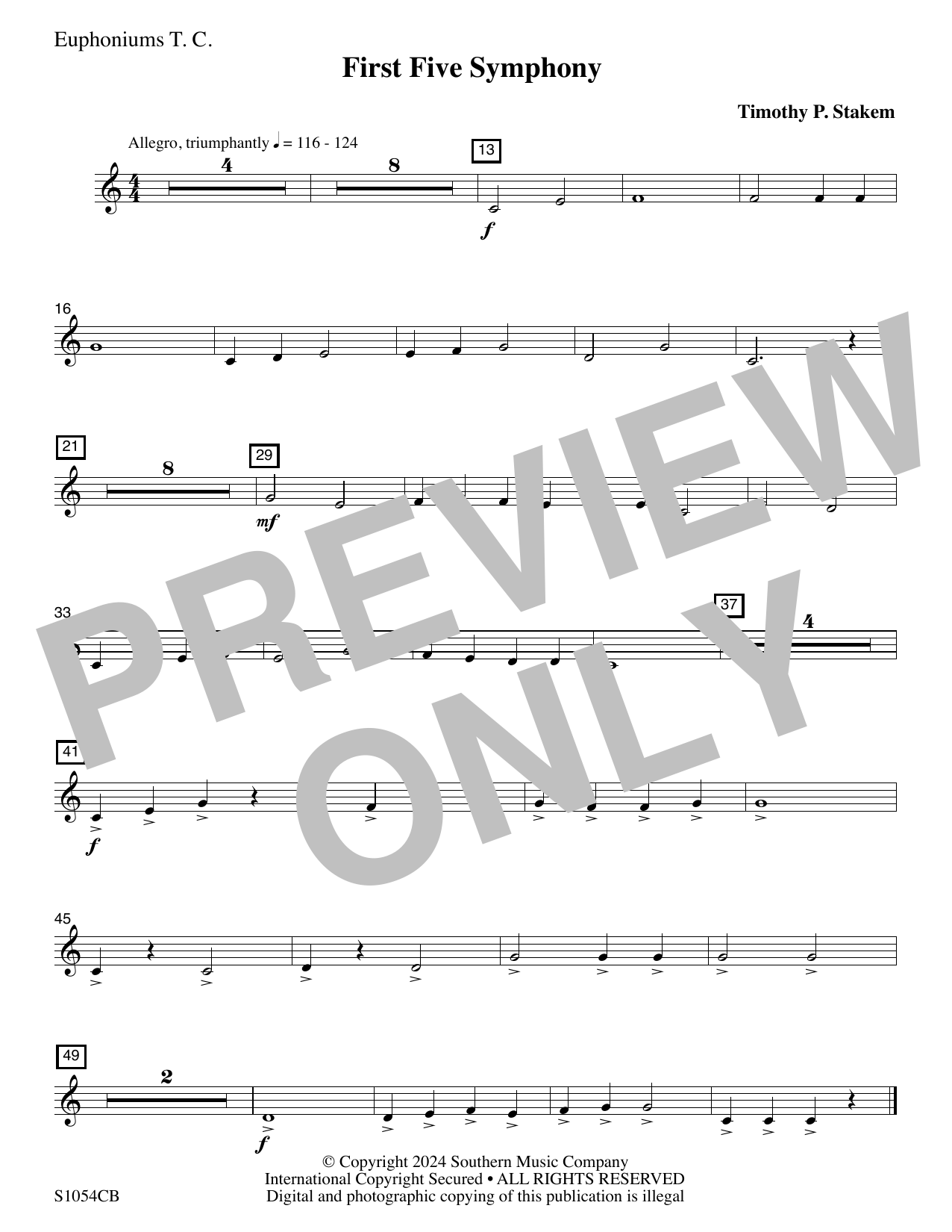 First Five Symphony - Euphonium TC by Timothy P. Stakem Sheet Music for ...