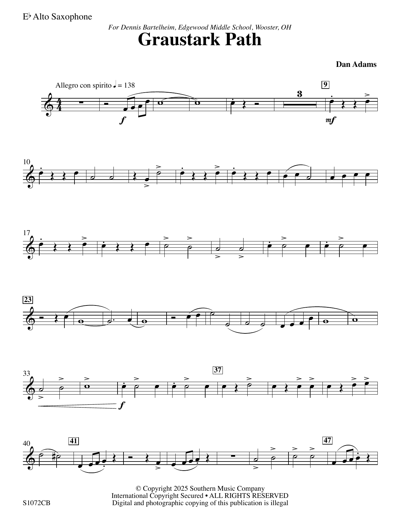 Graustark Path - Alto Saxophone by Dan Adams Sheet Music for Concert ...