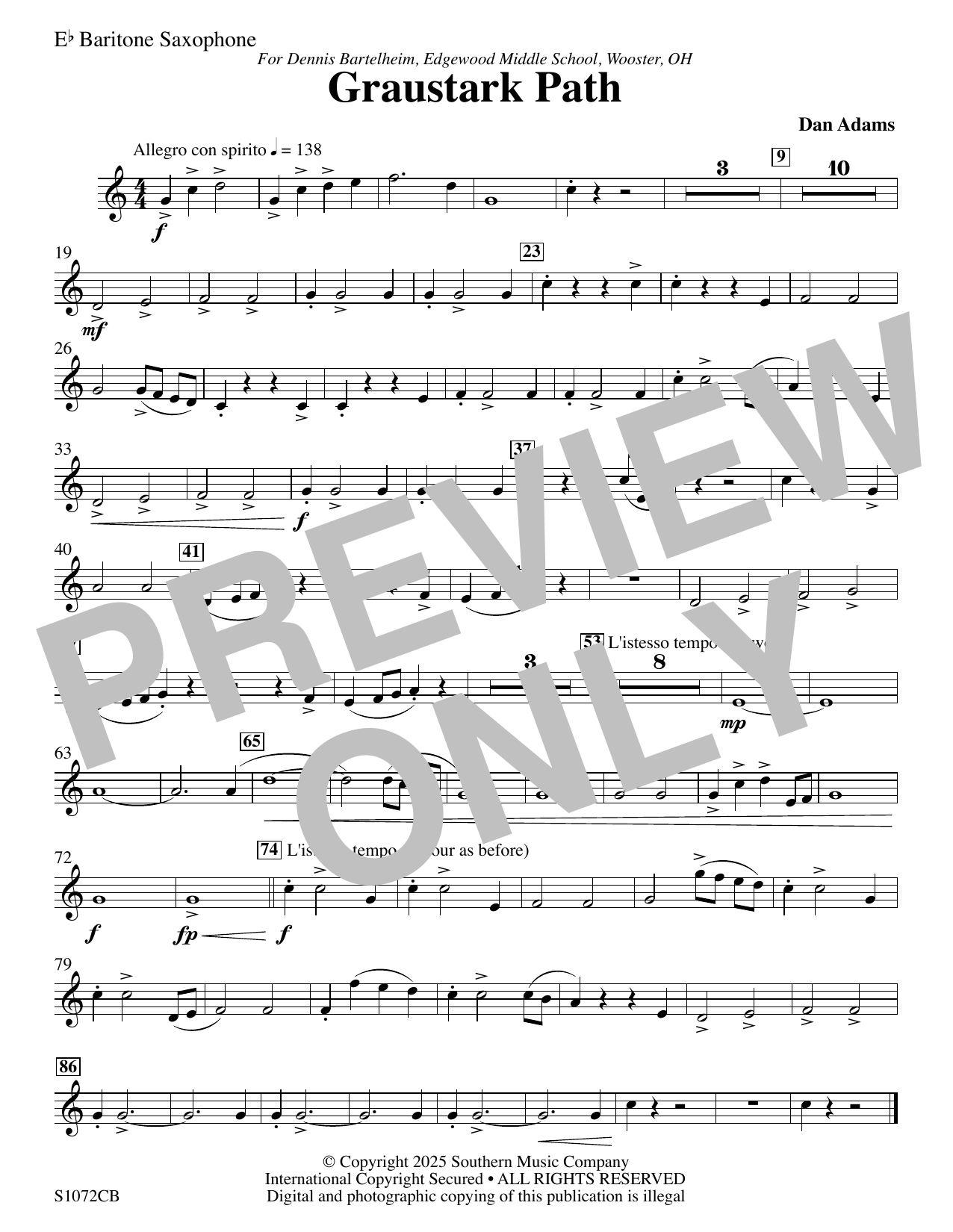 Graustark Path - Baritone Saxophone by Dan Adams Sheet Music for ...