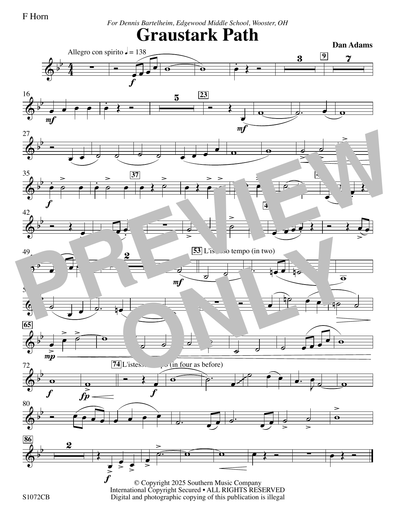 Graustark Path - Horn by Dan Adams Sheet Music for Concert Band at ...