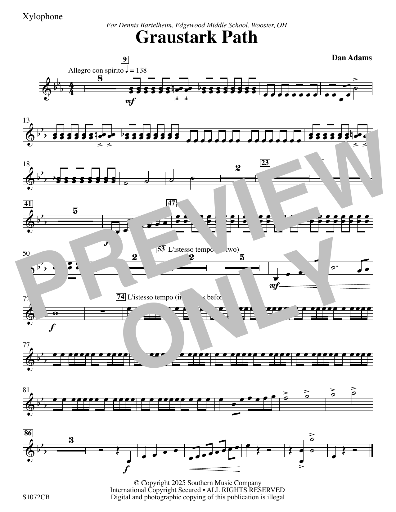 Graustark Path - Xylophone by Dan Adams Sheet Music for Concert Band at ...
