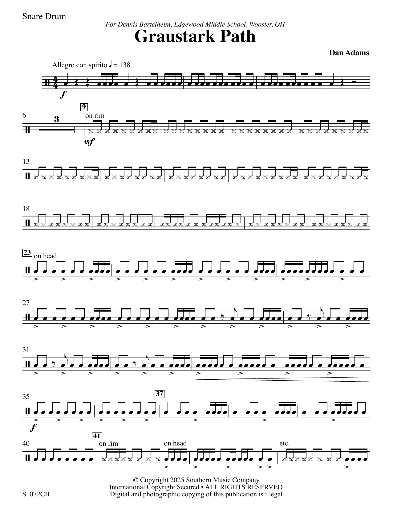 Graustark Path - Snare Drum by Dan Adams Sheet Music for Concert Band ...
