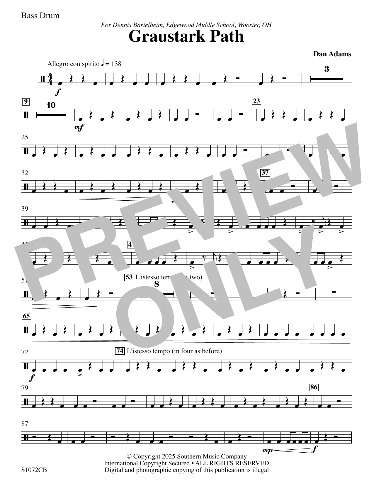 Graustark Path - Bass Drum by Dan Adams Sheet Music for Concert Band at ...