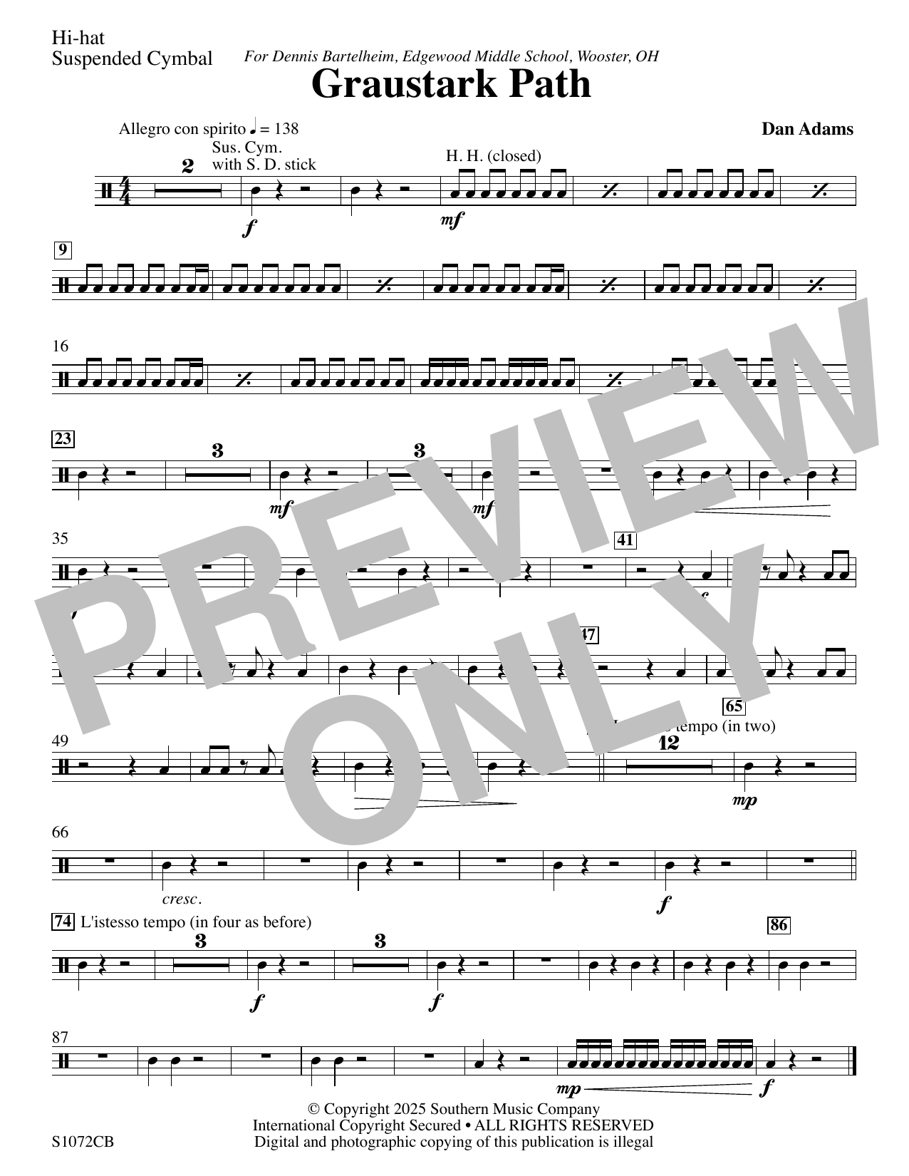 Graustark Path - Suspended Cymbal by Dan Adams Sheet Music for Concert ...