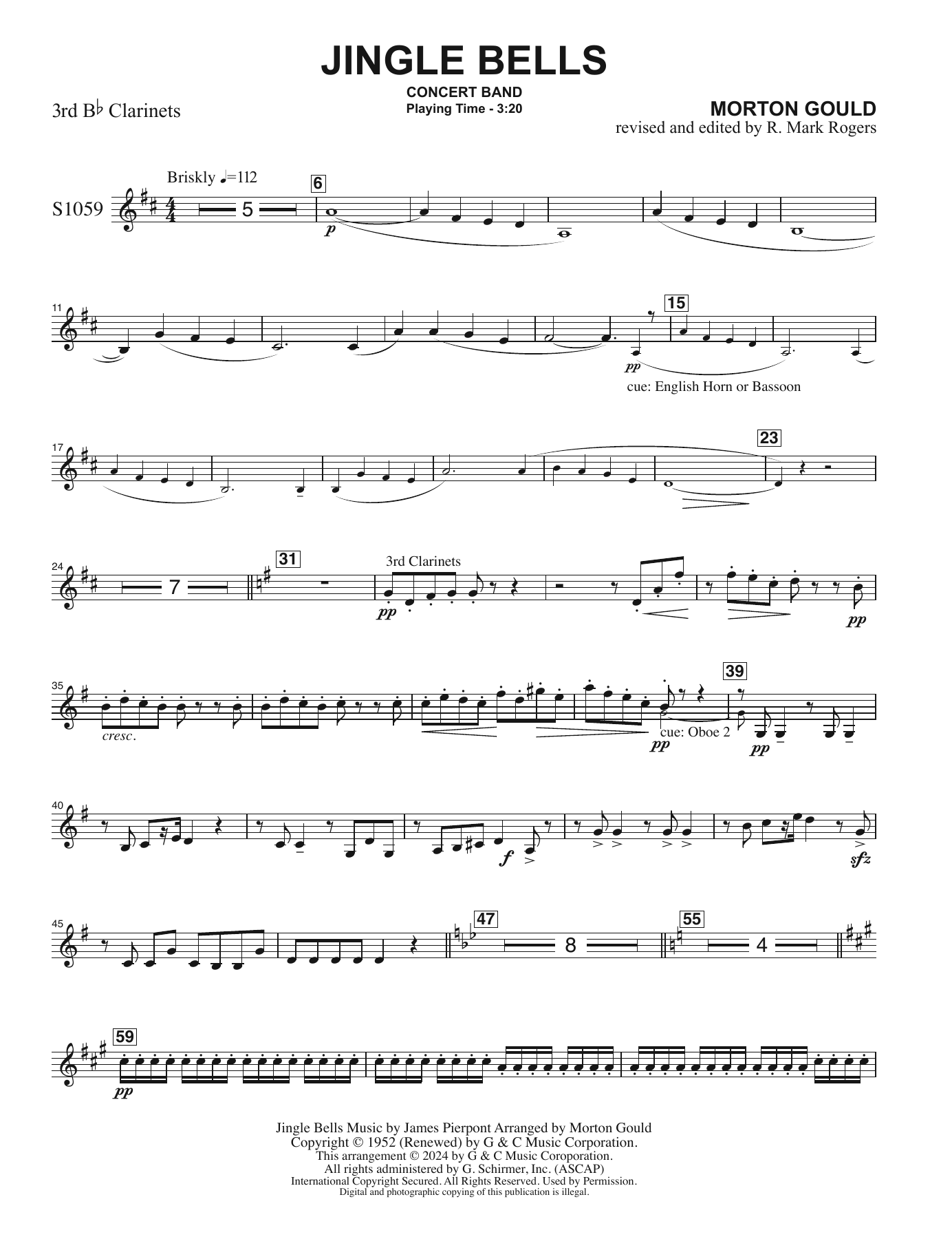 Jingle Bells for Concert Band (arr. Morton Gould) - Clarinet 3 by James Pierpont Sheet Music for ...