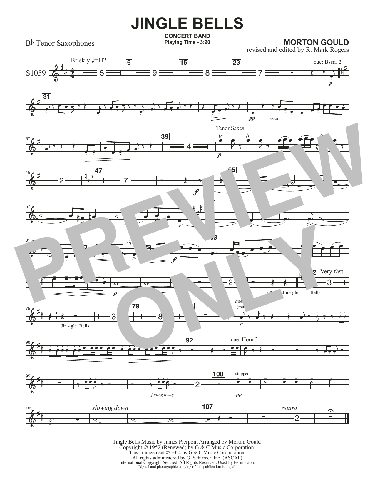 Jingle Bells for Concert Band (arr. Morton Gould) - Tenor Sax by James ...