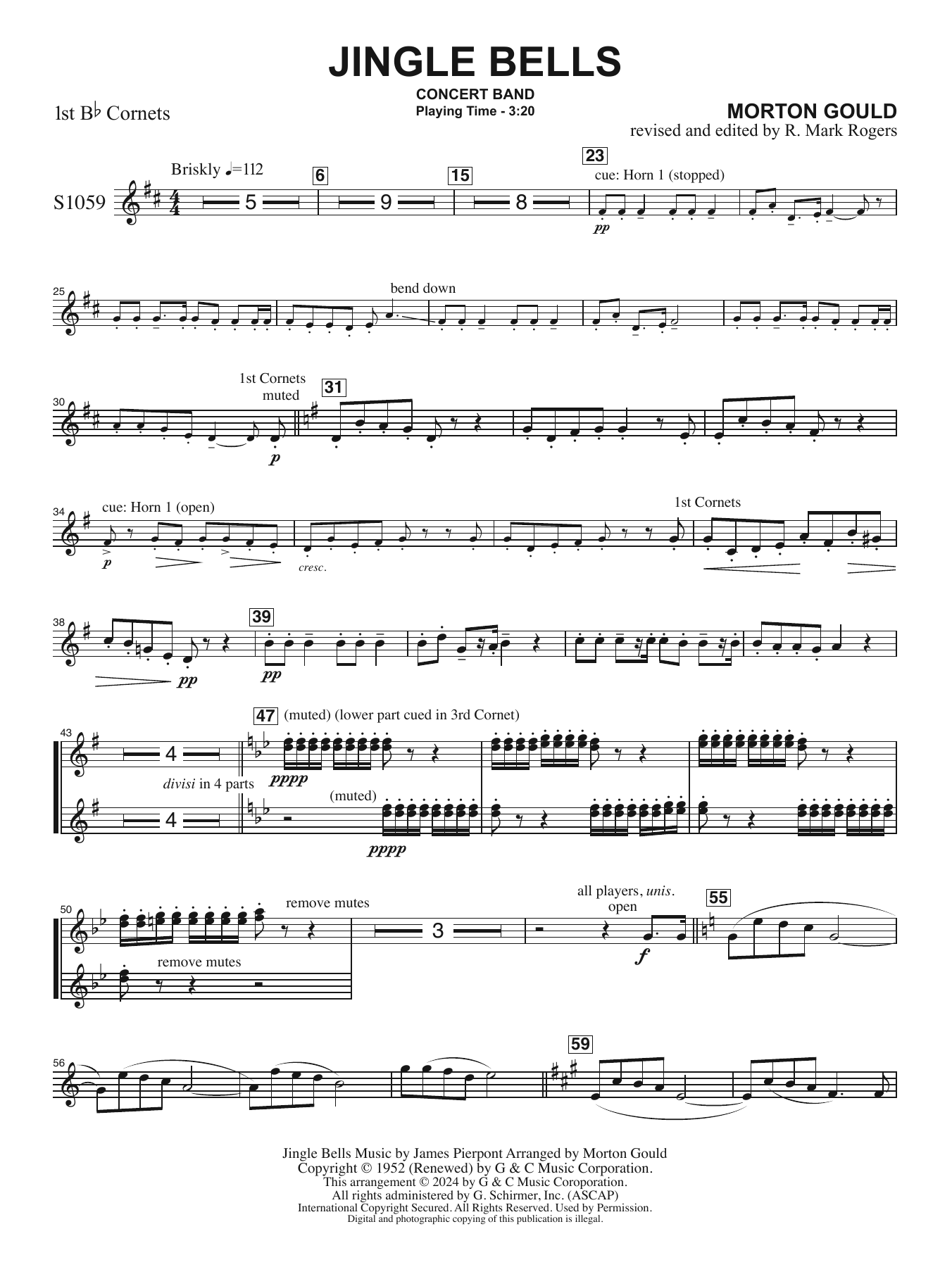 Jingle Bells for Concert Band (arr. Morton Gould) - Cornet 1 by James ...