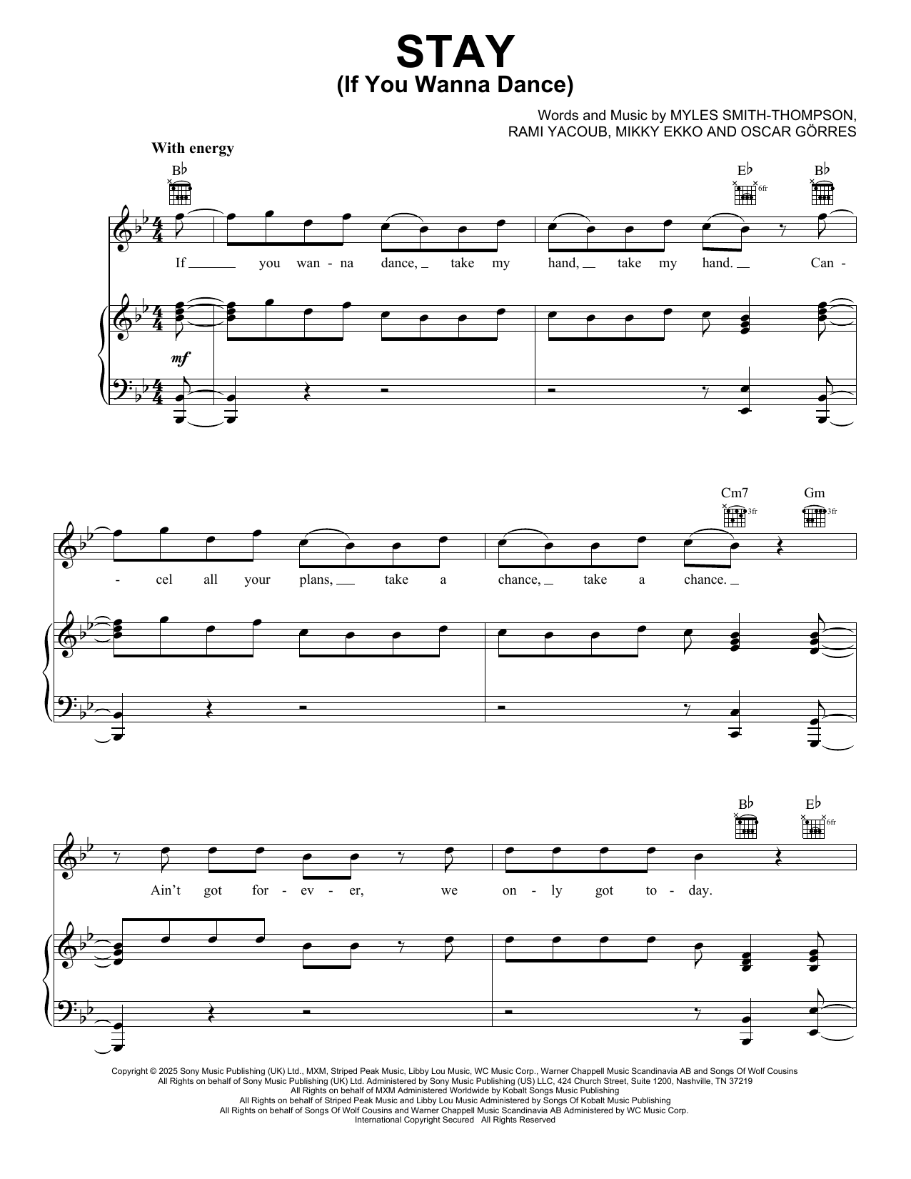 Stay (If You Wanna Dance) by Myles Smith Sheet Music for Piano, Vocal ...