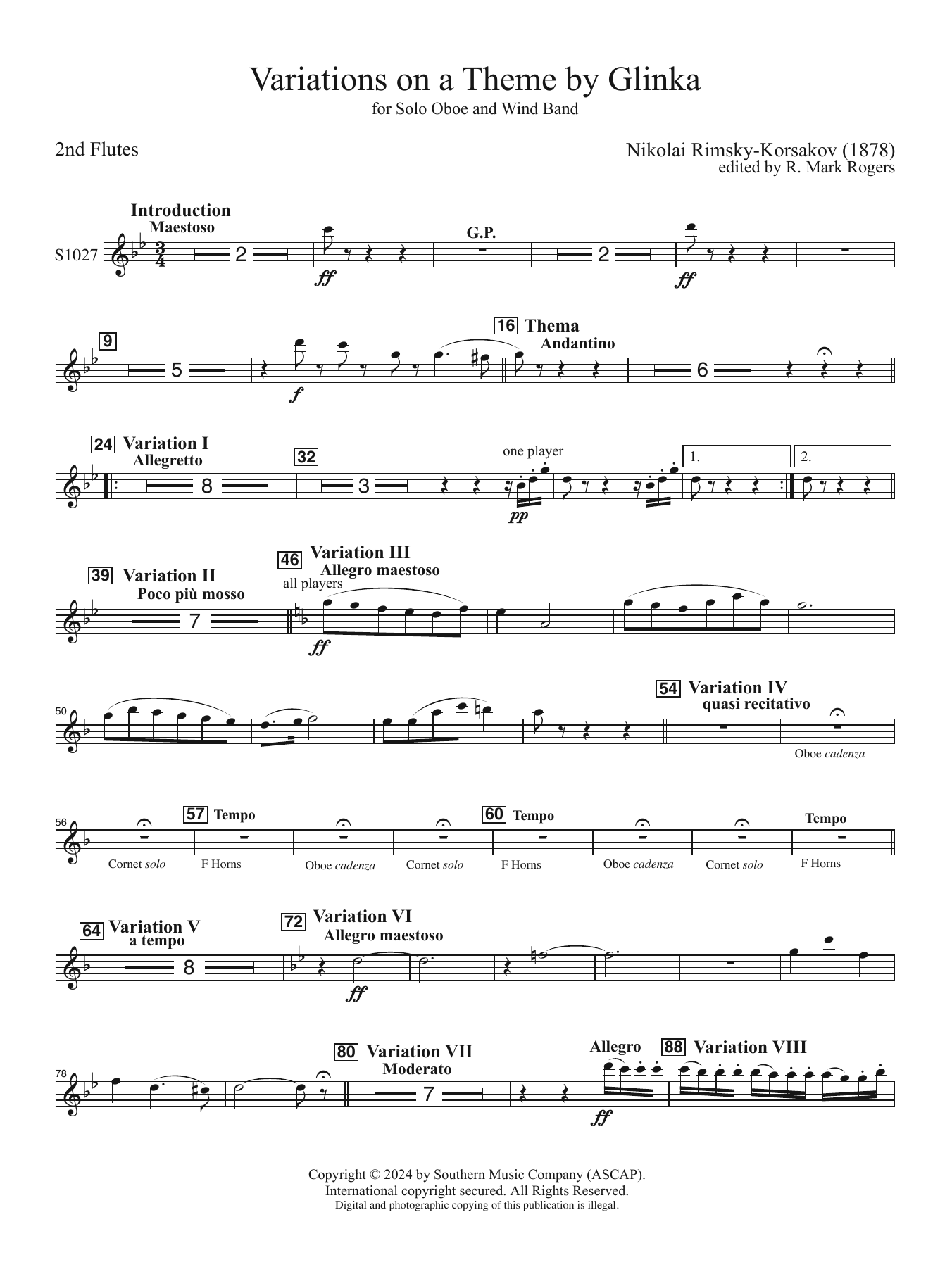 Variations on a Theme by Glinka for Solo Oboe and Wind Band (arr ...