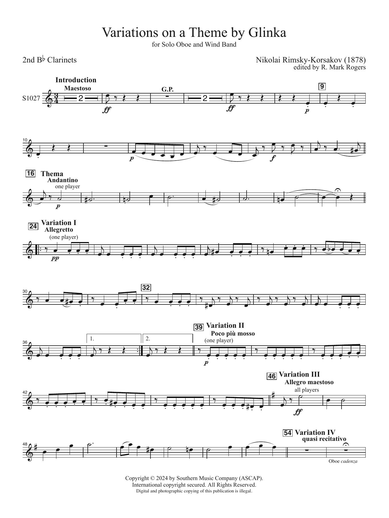 Variations on a Theme by Glinka for Solo Oboe and Wind Band (arr ...
