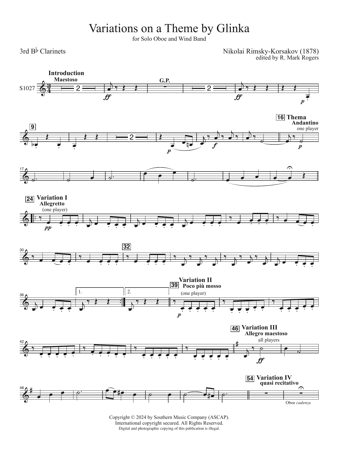 Variations on a Theme by Glinka for Solo Oboe and Wind Band (arr ...