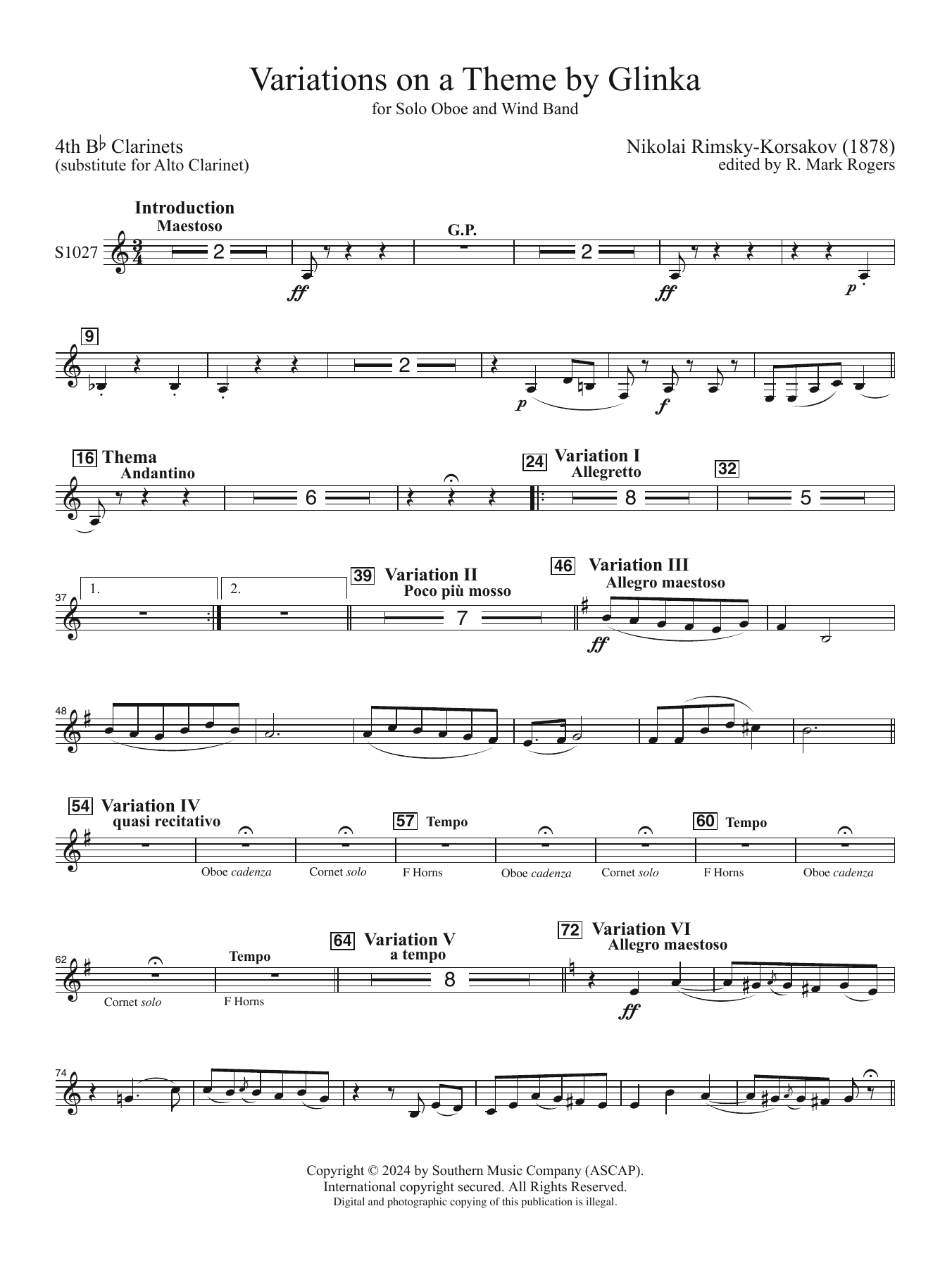 Variations on a Theme by Glinka for Solo Oboe and Wind Band (arr ...