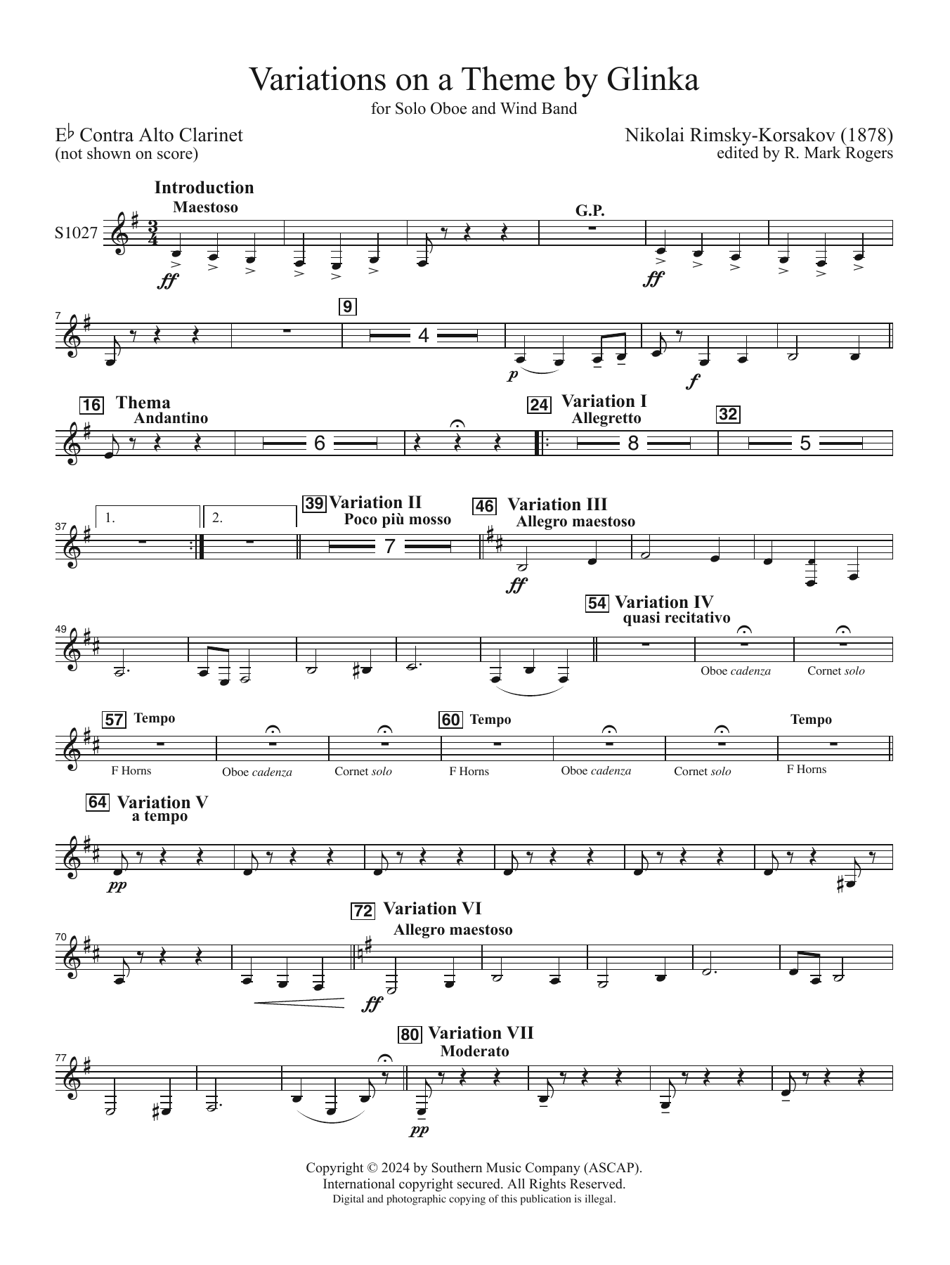 Variations on a Theme by Glinka for Solo Oboe and Wind Band (arr. Rogers) - Contrabass Clarinet ...