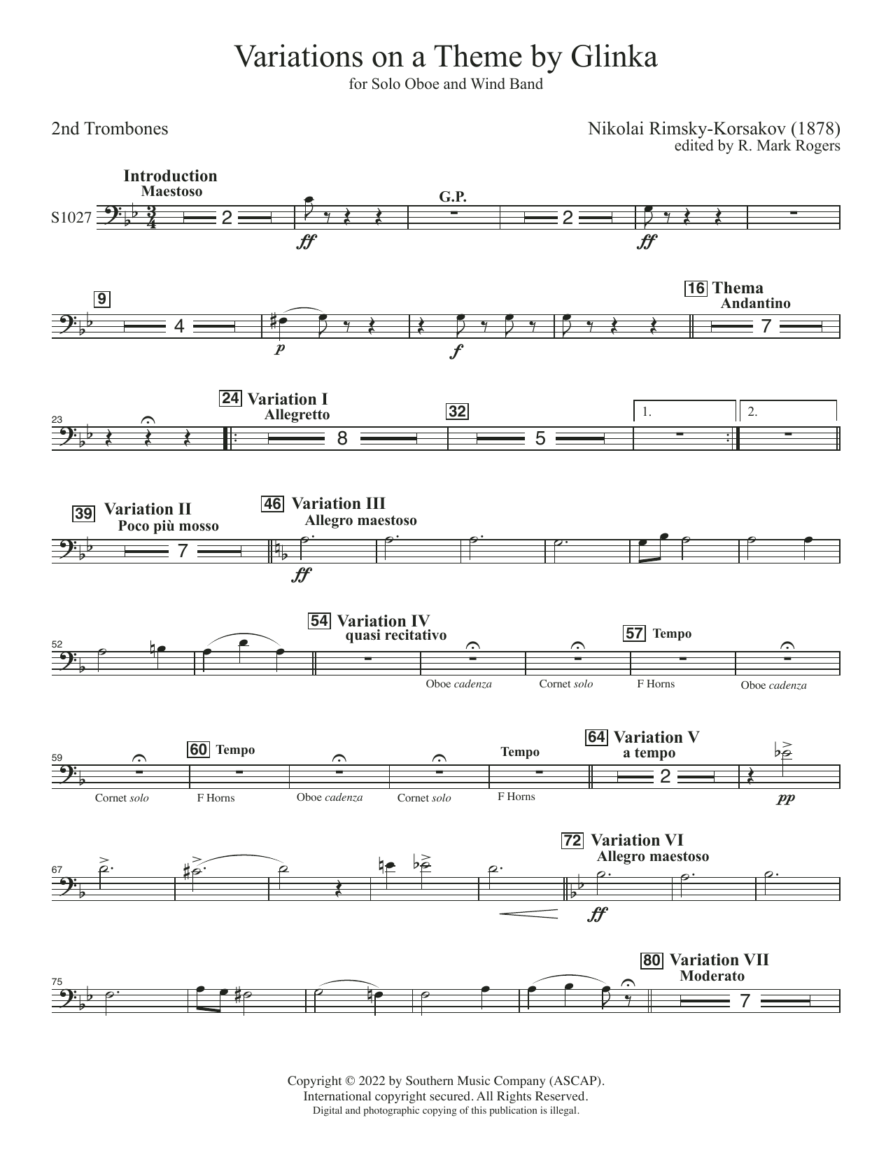 Variations on a Theme by Glinka for Solo Oboe and Wind Band (arr ...