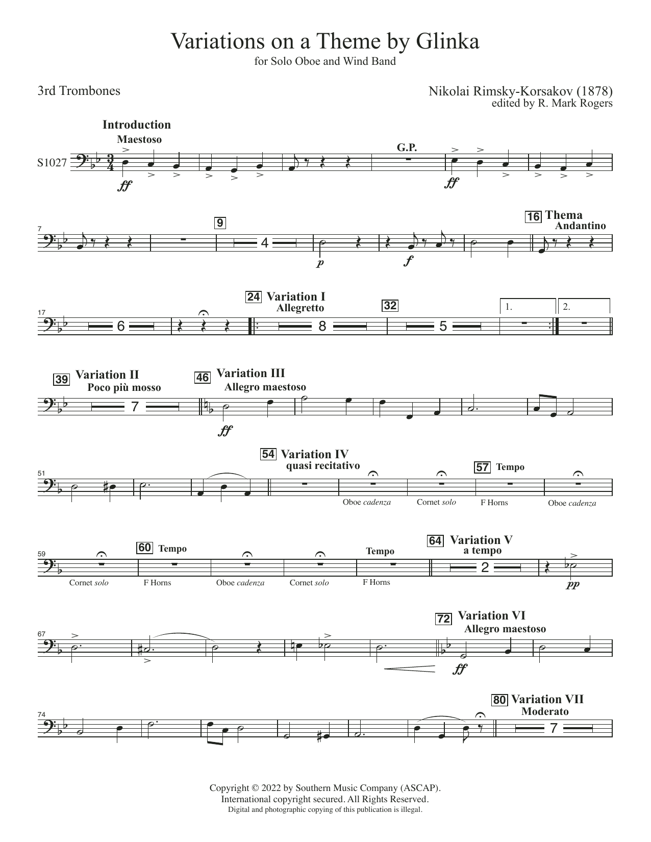 Variations on a Theme by Glinka for Solo Oboe and Wind Band (arr ...
