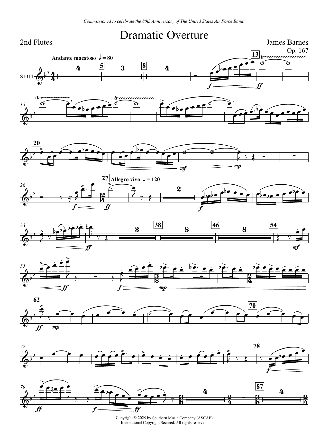 Dramatic Overture - Flute 2 by James Barnes Sheet Music for Concert ...