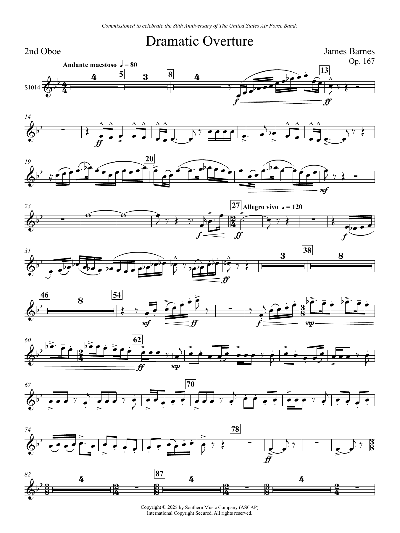 Dramatic Overture - Oboe 2 by James Barnes Sheet Music for Concert Band ...