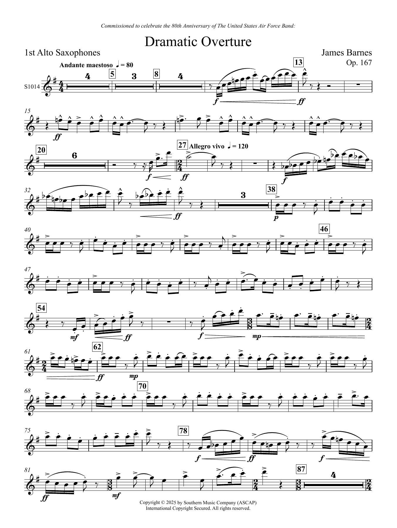 Dramatic Overture - Alto Saxophone 1 by James Barnes Sheet Music for ...