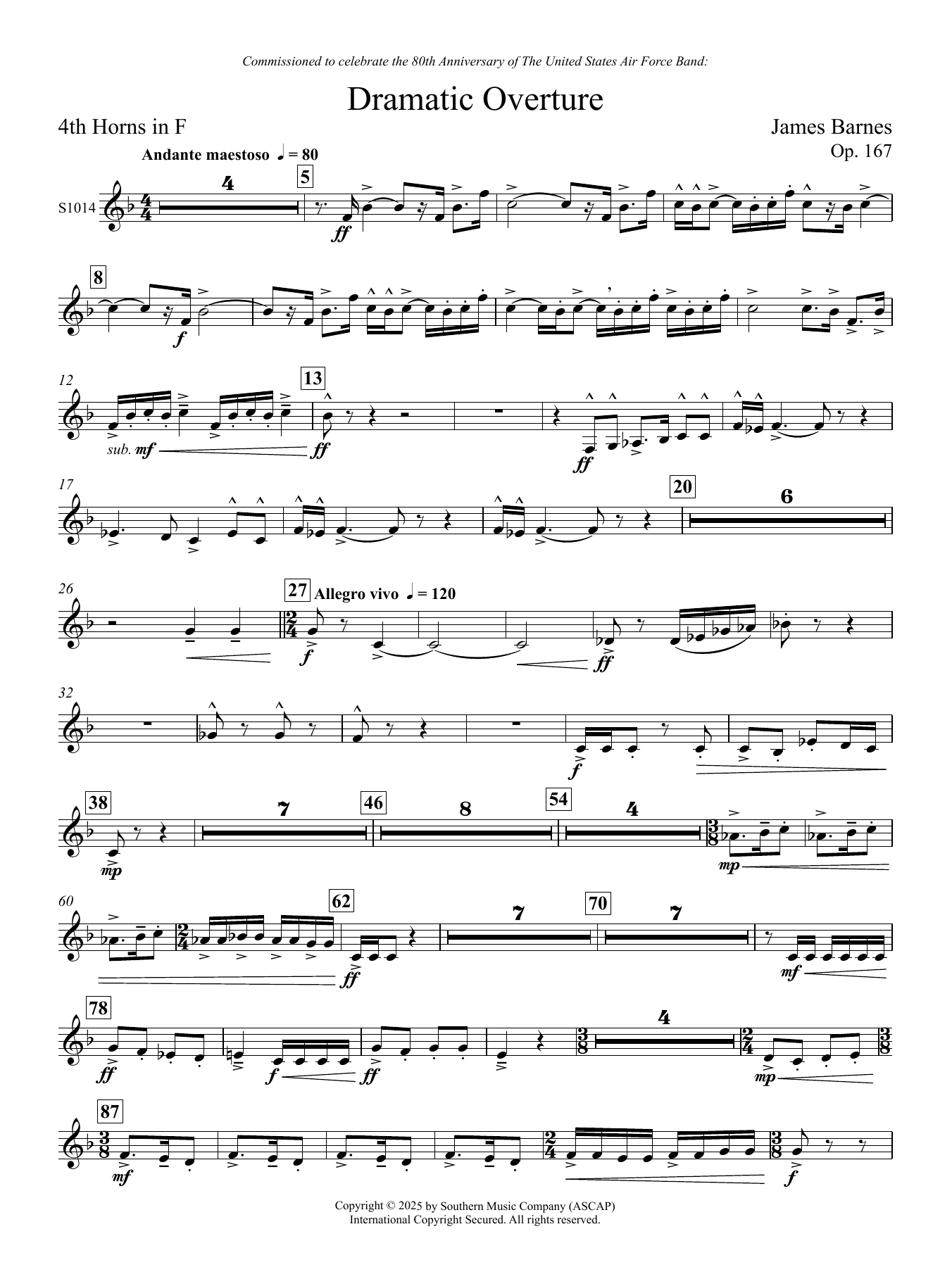 Dramatic Overture - Horn 4 by James Barnes Sheet Music for Concert Band ...