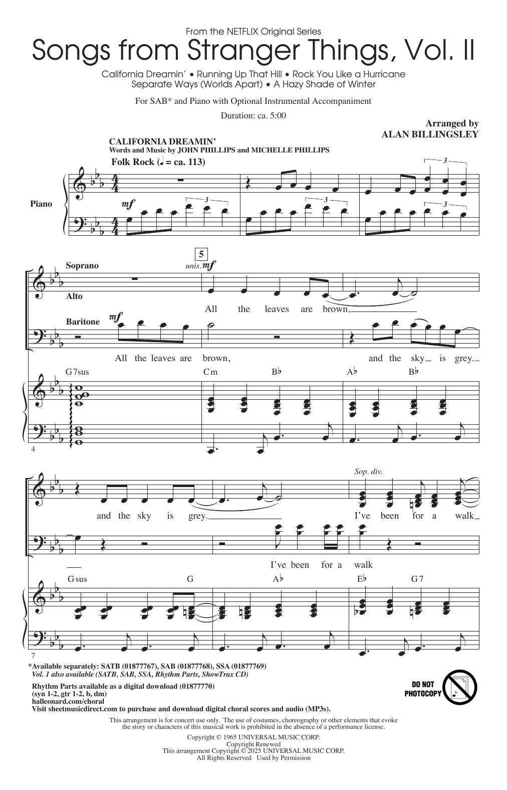 Songs from Stranger Things, Vol. II by Alan Billingsley Sheet Music for ...