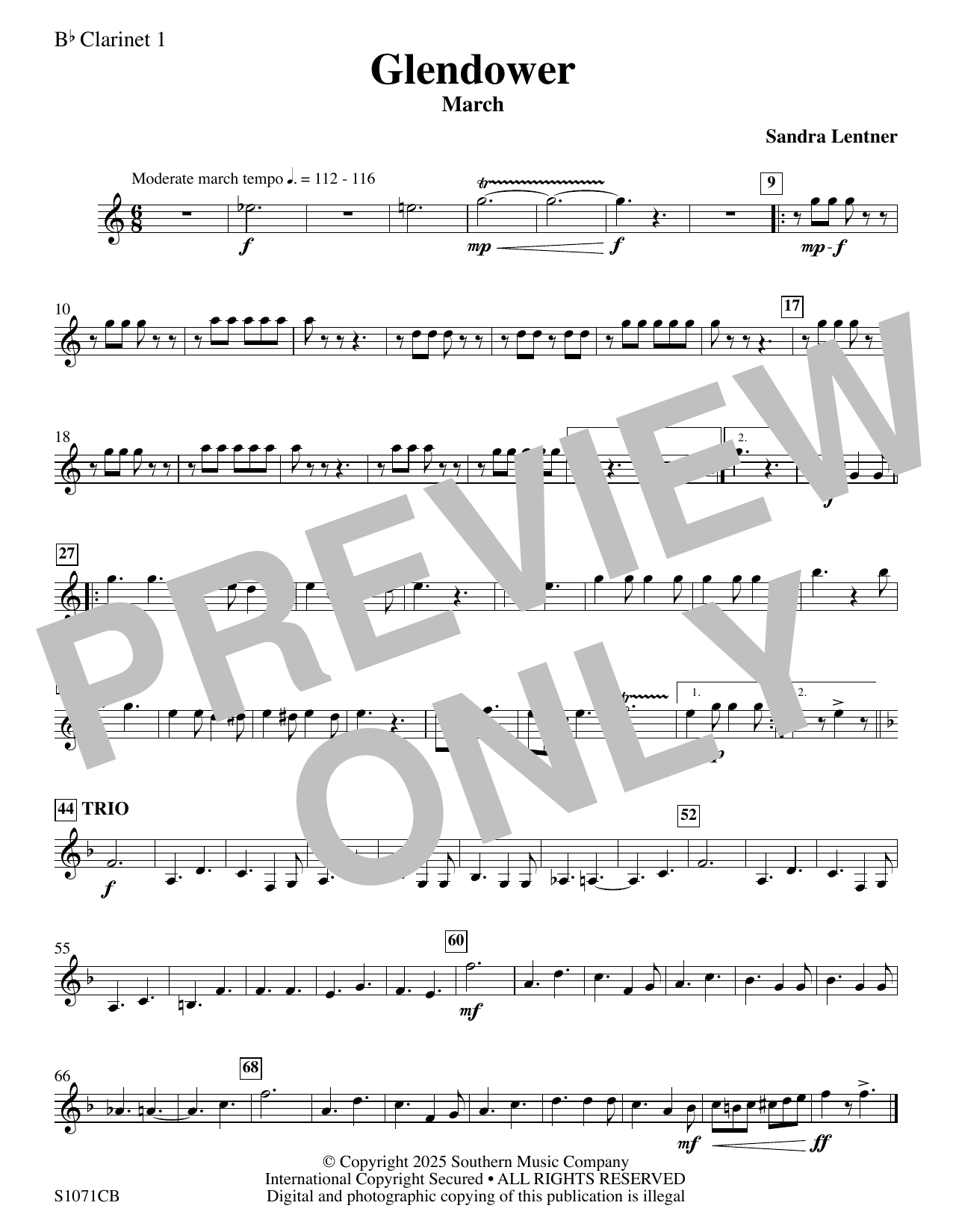 Glendower March - Clarinet 1 by Sandra Lentner Sheet Music for Concert ...