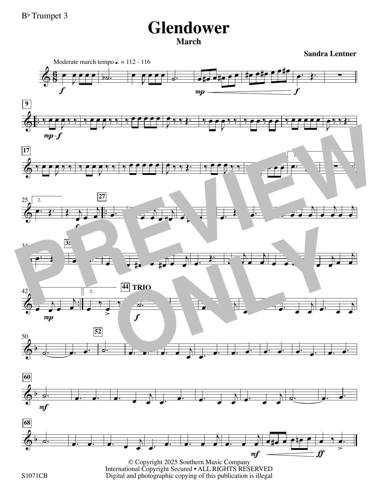 Glendower March - Trumpet 3 by Sandra Lentner Sheet Music for Concert ...