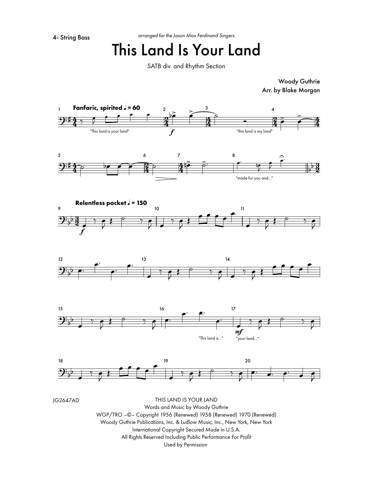 This Land Is Your Land (arr. Blake Morgan) - Bass by Woody Guthrie ...