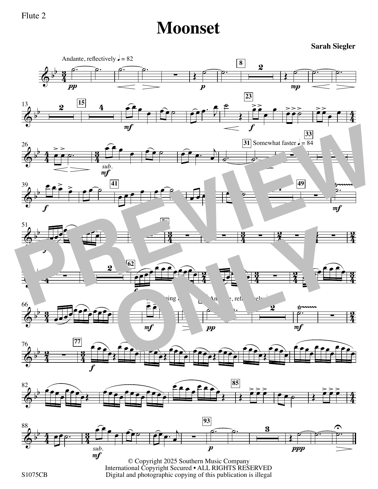 Moonset - Flute 2 by Sarah Siegler Sheet Music for Concert Band at ...
