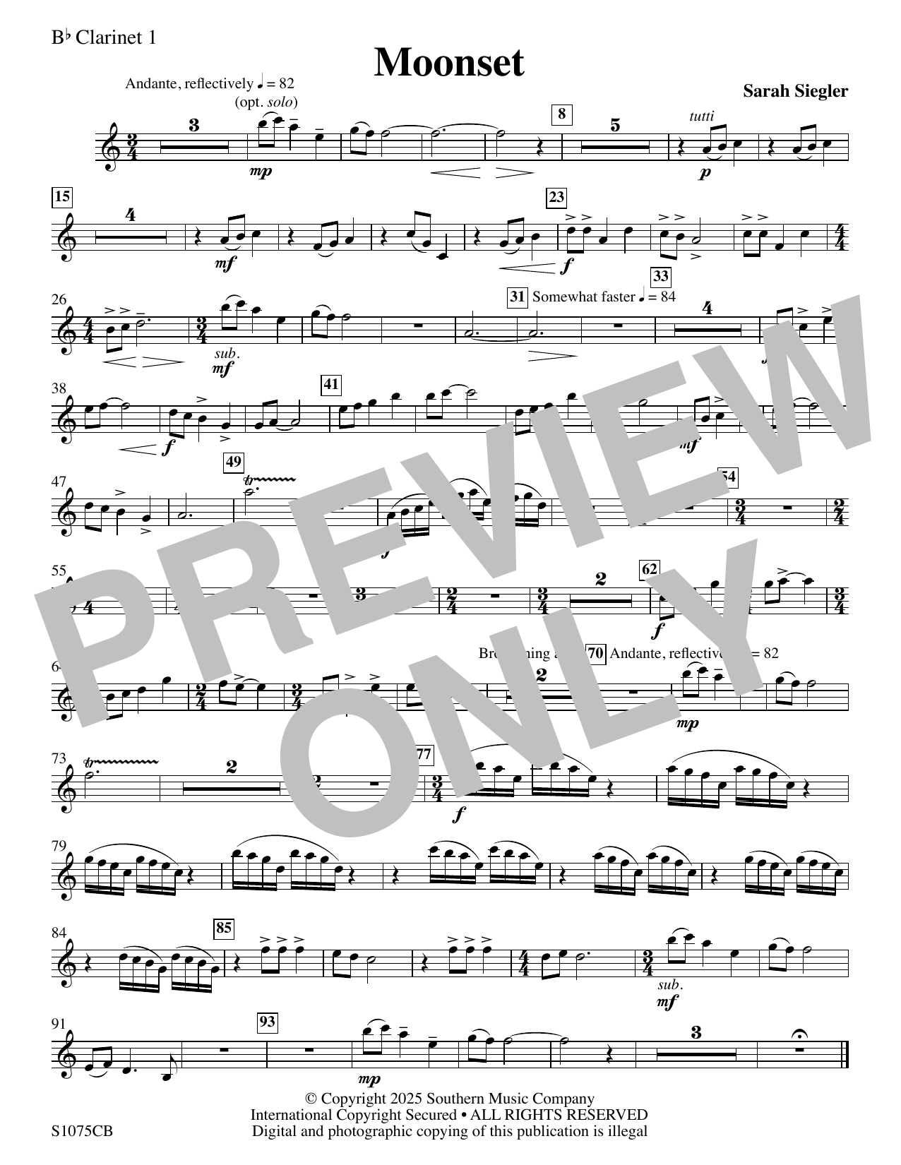 Moonset - Clarinet 1 by Sarah Siegler Sheet Music for Concert Band at ...