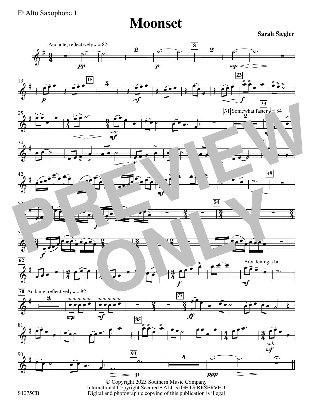 Moonset - Alto Sax 1 by Sarah Siegler Sheet Music for Concert Band at ...