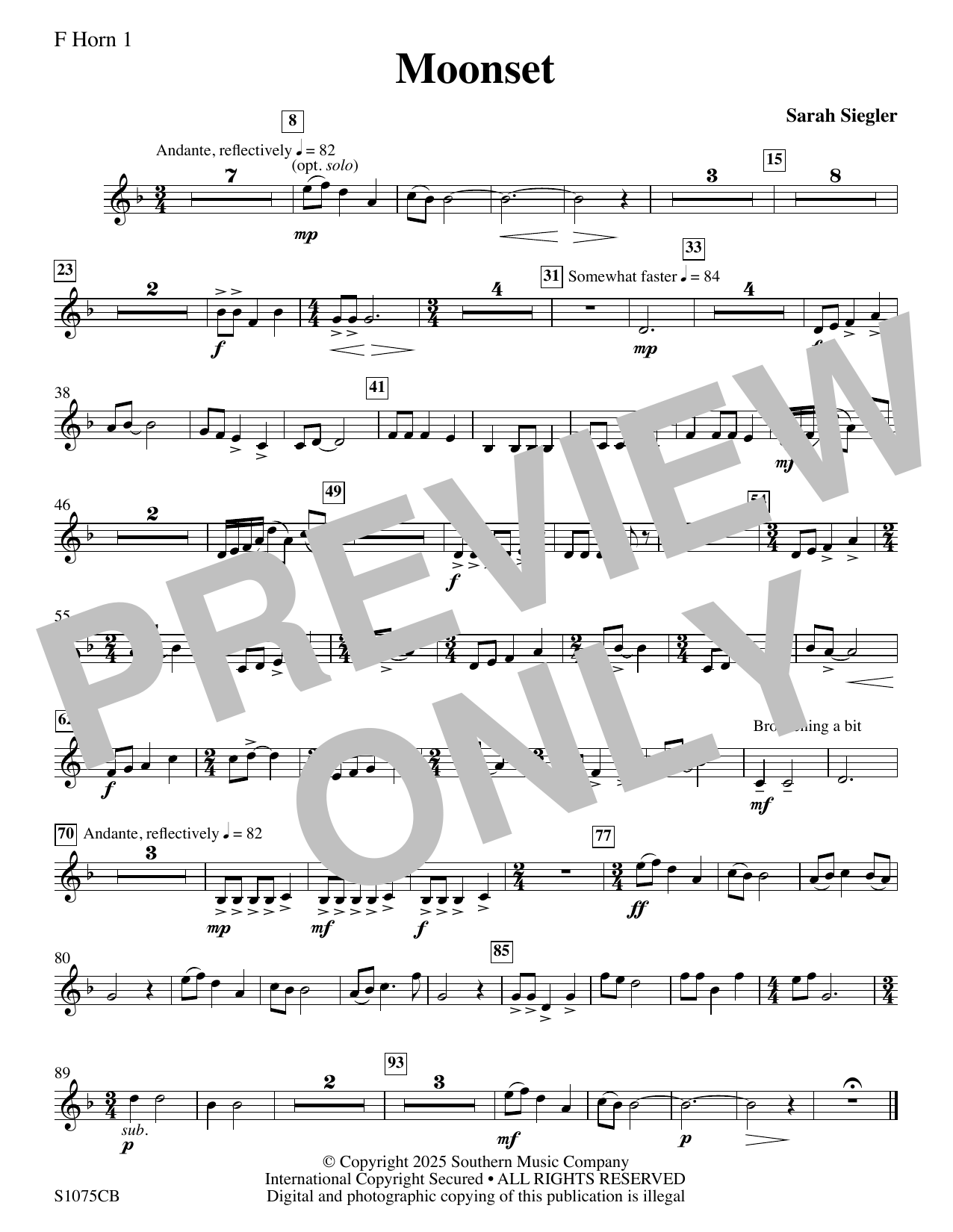 Moonset - Horn 1 by Sarah Siegler Sheet Music for Concert Band at Sheet ...