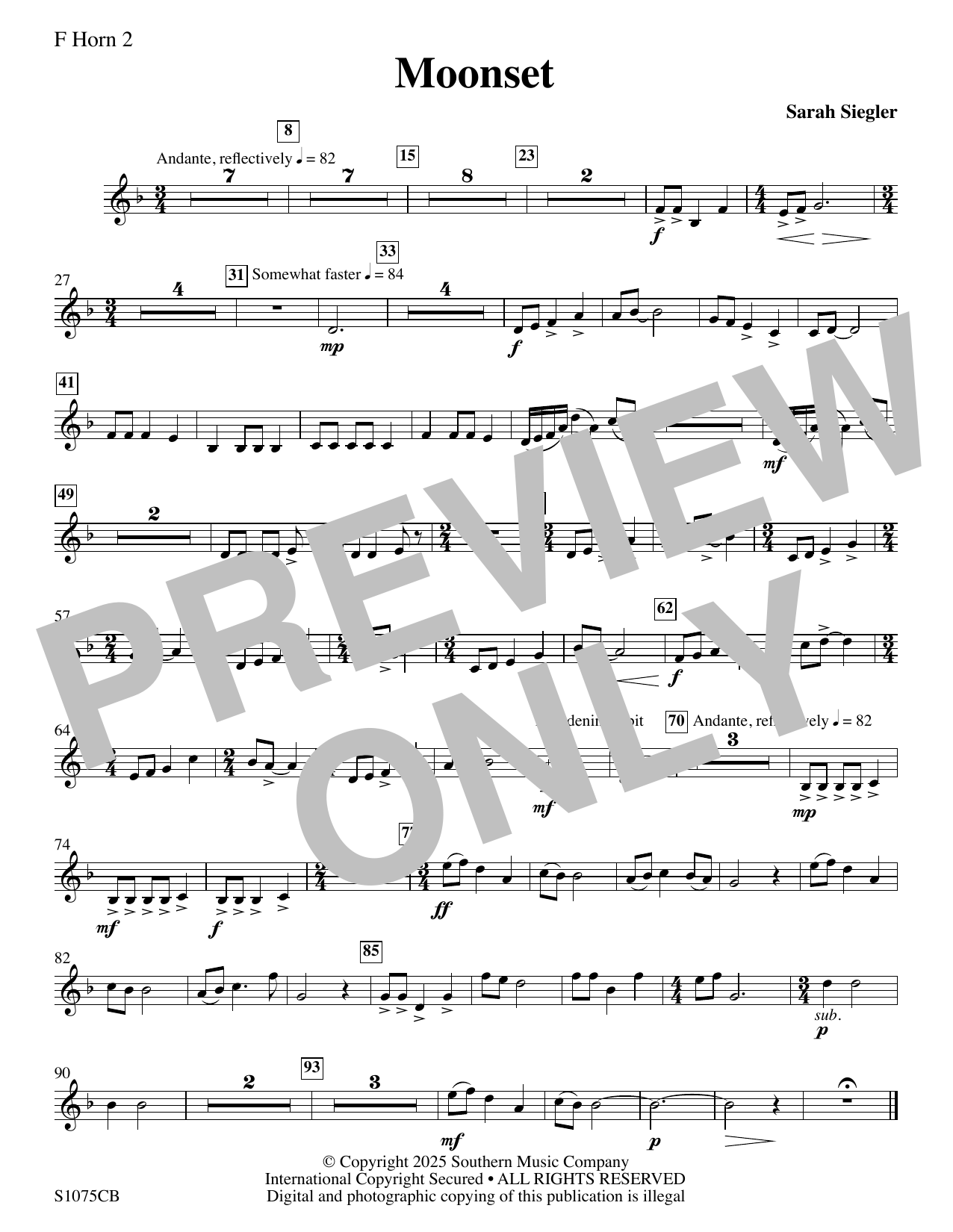 Moonset - Horn 2 by Sarah Siegler Sheet Music for Concert Band at Sheet ...
