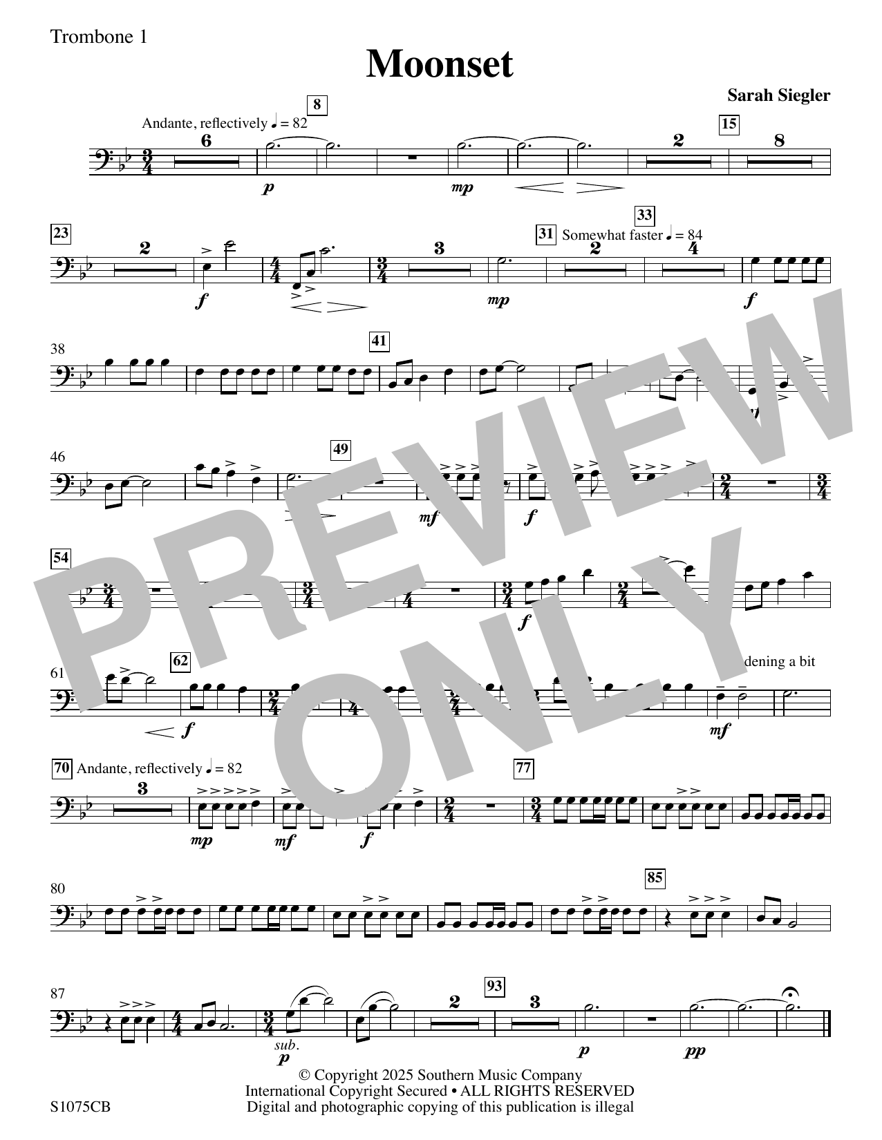 Moonset - Trombone 1 by Sarah Siegler Sheet Music for Concert Band at ...
