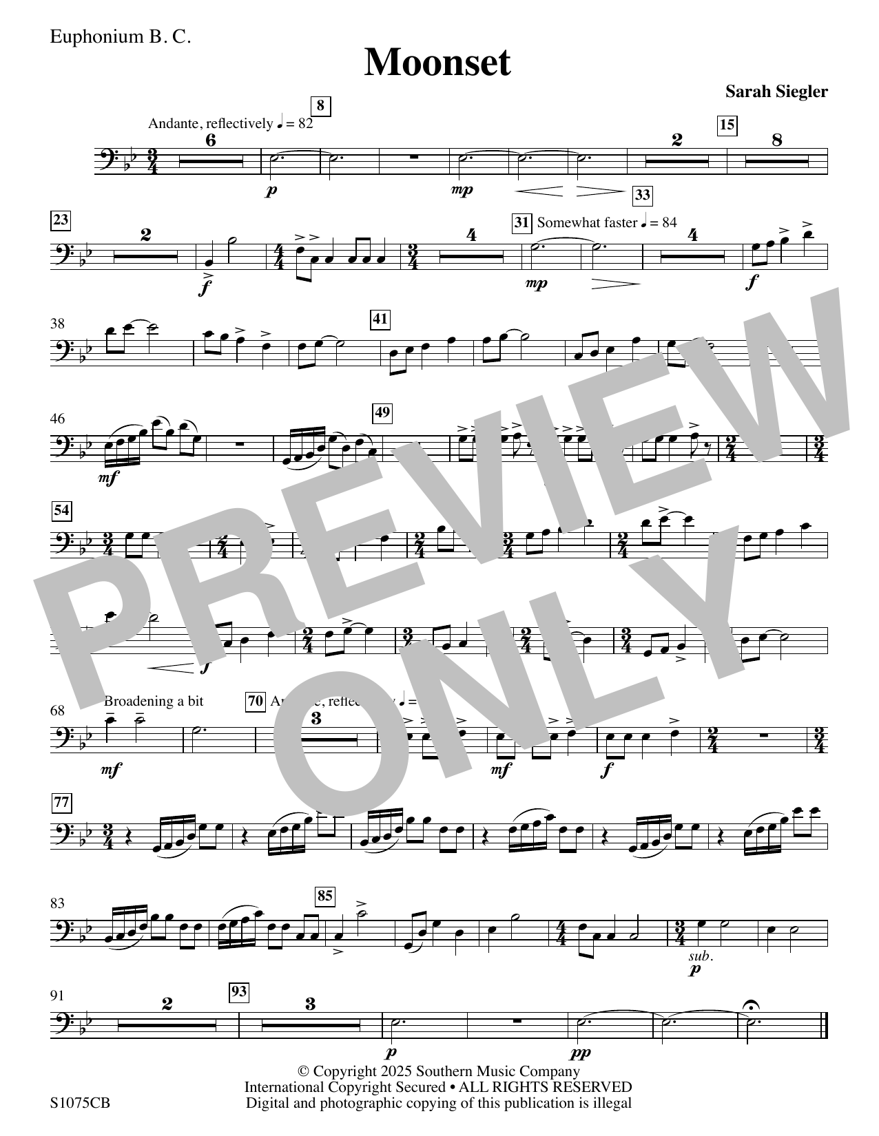 Moonset - Euphonium BC by Sarah Siegler Sheet Music for Concert Band at ...