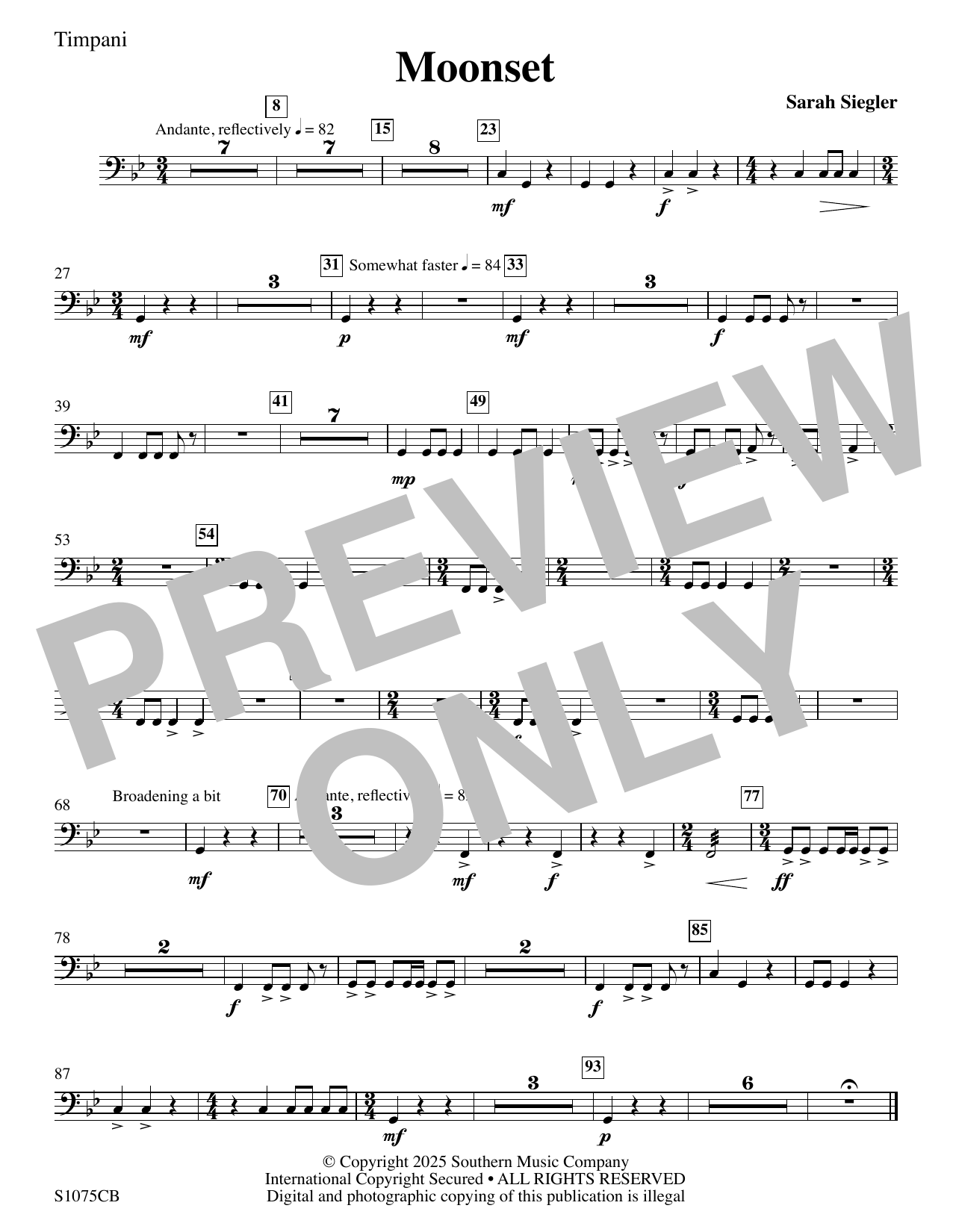 Moonset - Timpani by Sarah Siegler Sheet Music for Concert Band at ...