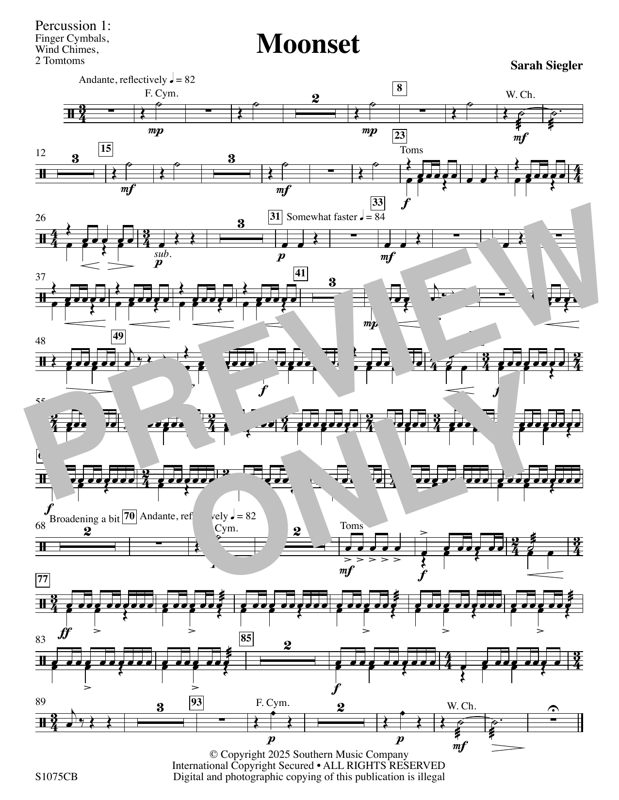 Moonset - Percussion 1 by Sarah Siegler Sheet Music for Concert Band at ...