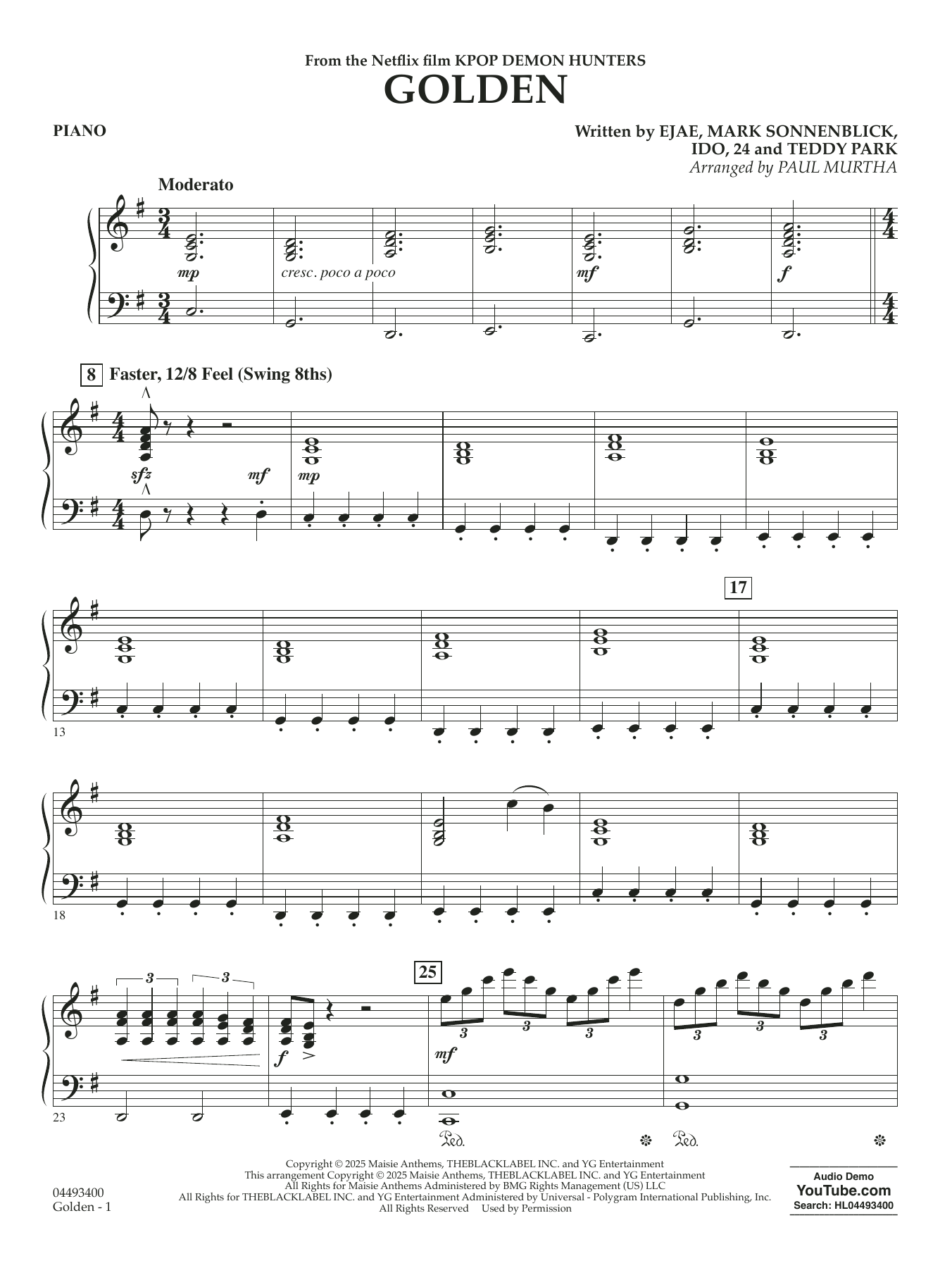 Golden (from KPop Demon Hunters) (arr. Paul Murtha) - Piano by Huntr/x (Ejae, Audrey Nuna and ...