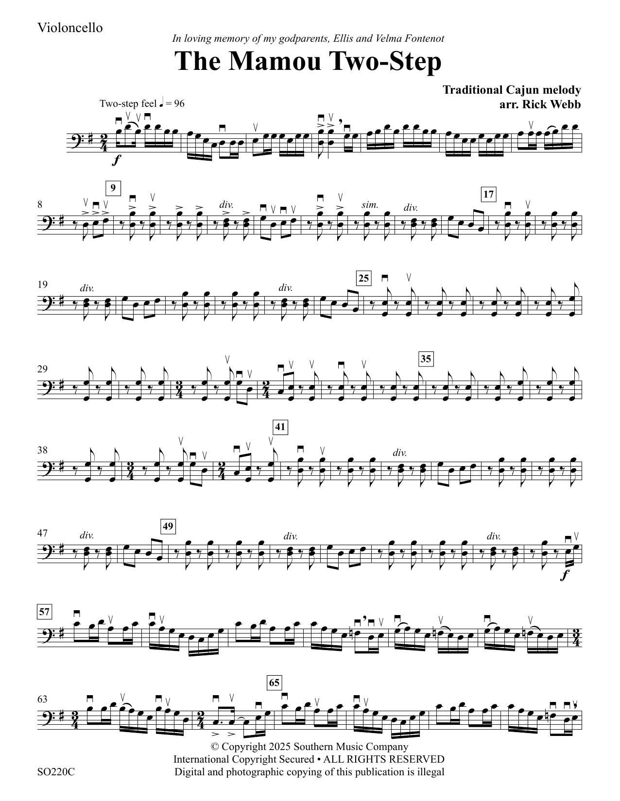 The Mamou Two-Step - Cello by Richard Webb Sheet Music for Orchestra at ...