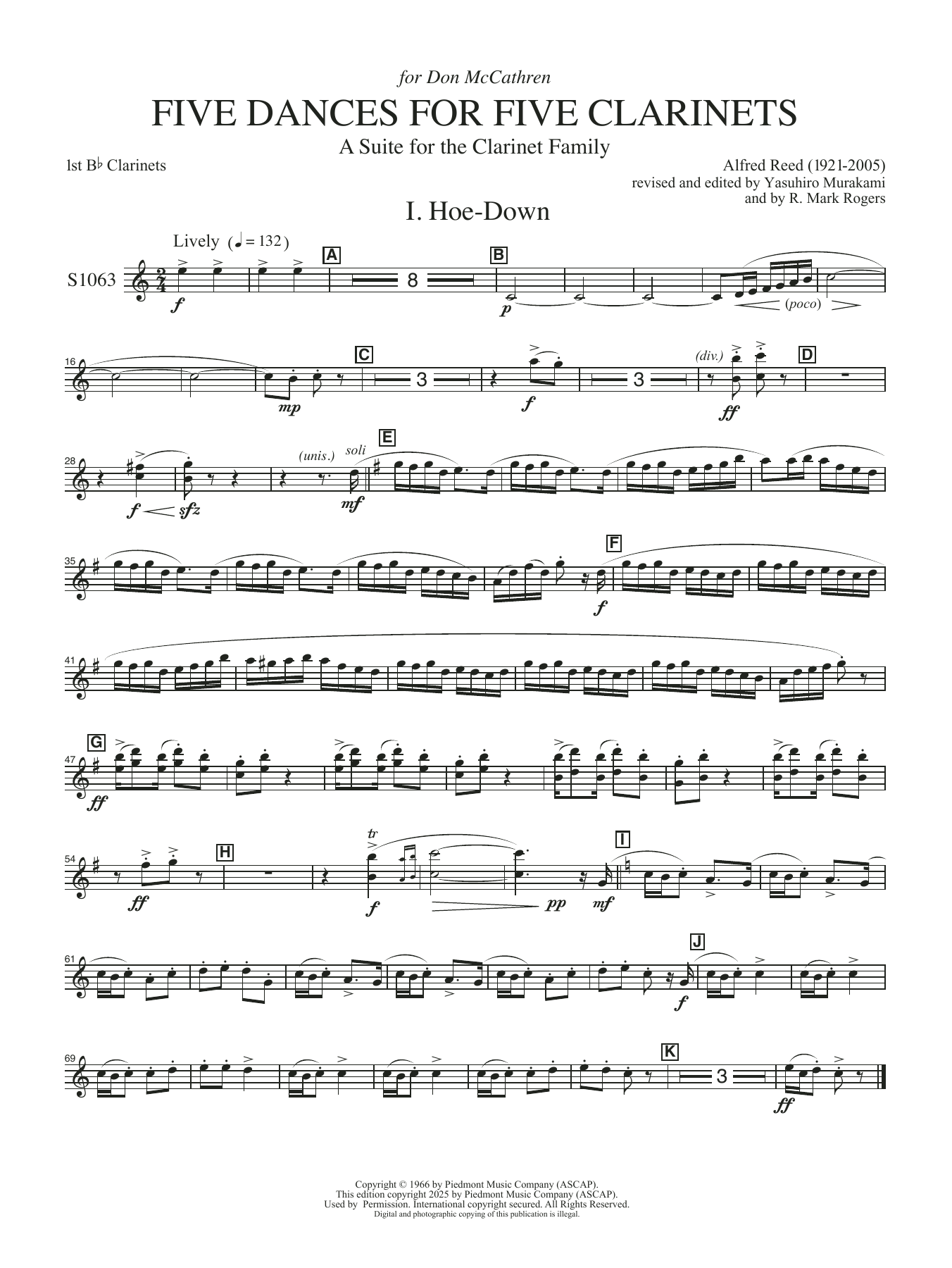 Five Dances for Five Clarinets - Clarinet 1 by Alfred Reed Sheet Music ...