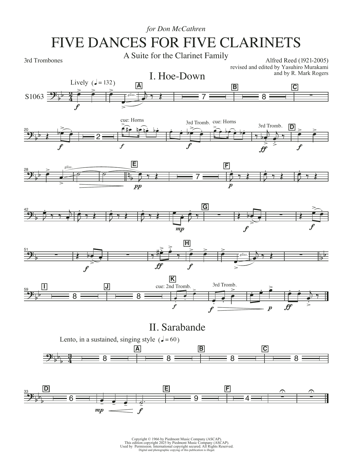 Five Dances for Five Clarinets - Trombone 3 by Alfred Reed Sheet Music ...