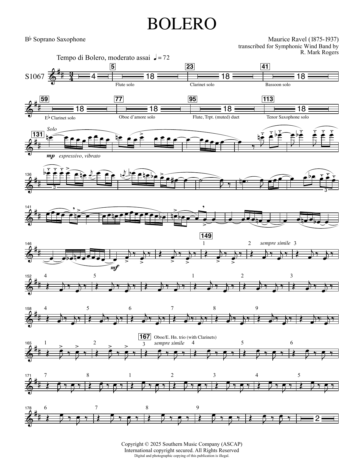 Bolero for Band (arr. R. Mark Rogers) - Soprano Saxophone by Maurice ...