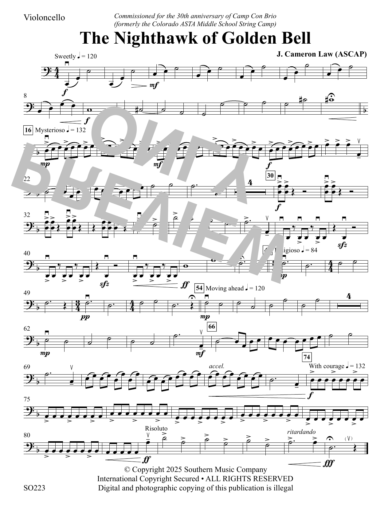 The Nighthawk of Golden Bell - Cello by Cameron Law Sheet Music for ...