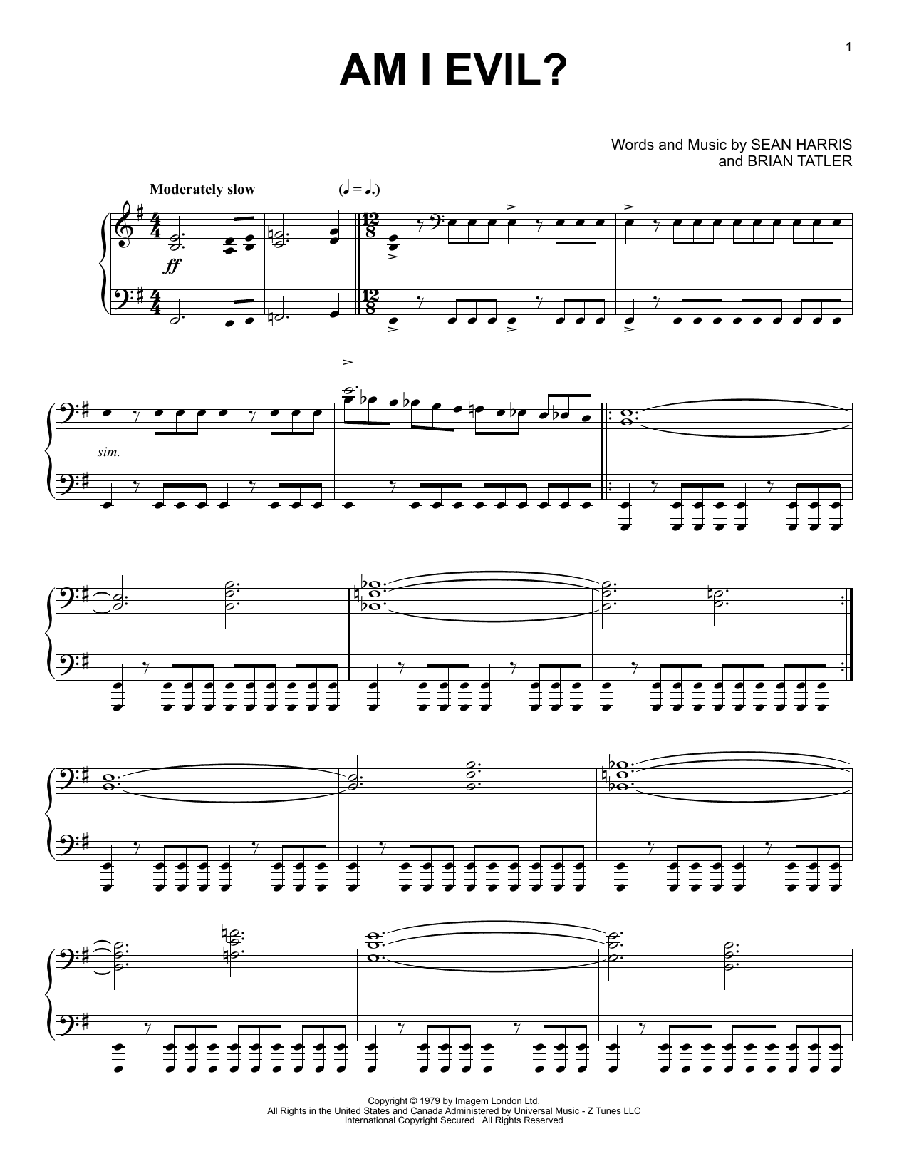 Am I Evil? von Metallica Noten zum Klavier solo bei Sheet Music Direct