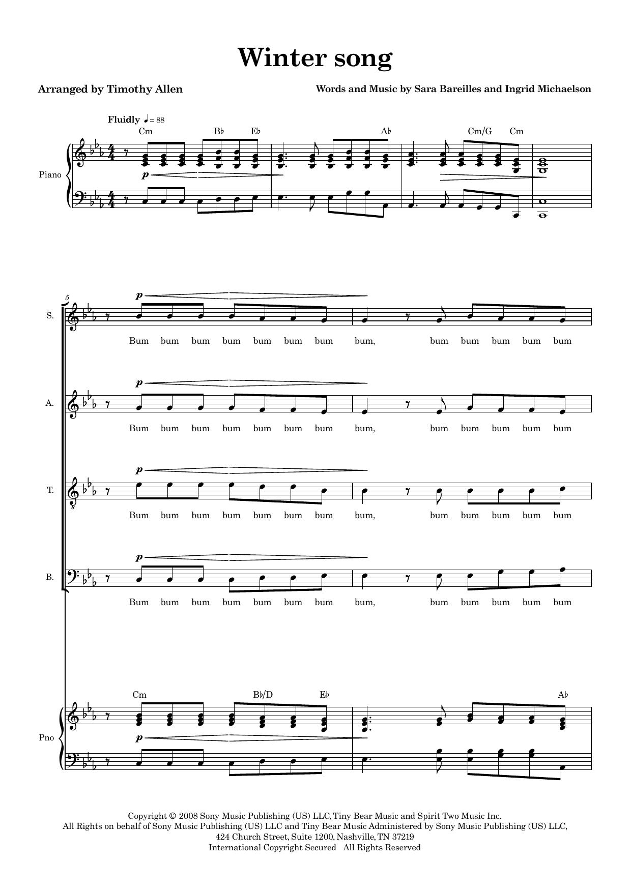 Winter Song (arr. Tim Allen) - Full Score by Sara Bareilles Sheet Music ...