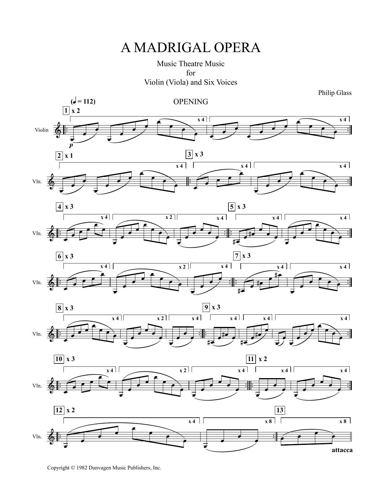 A Madrigal Opera (Score) by Philip Glass Sheet Music for SSATBB Choir ...