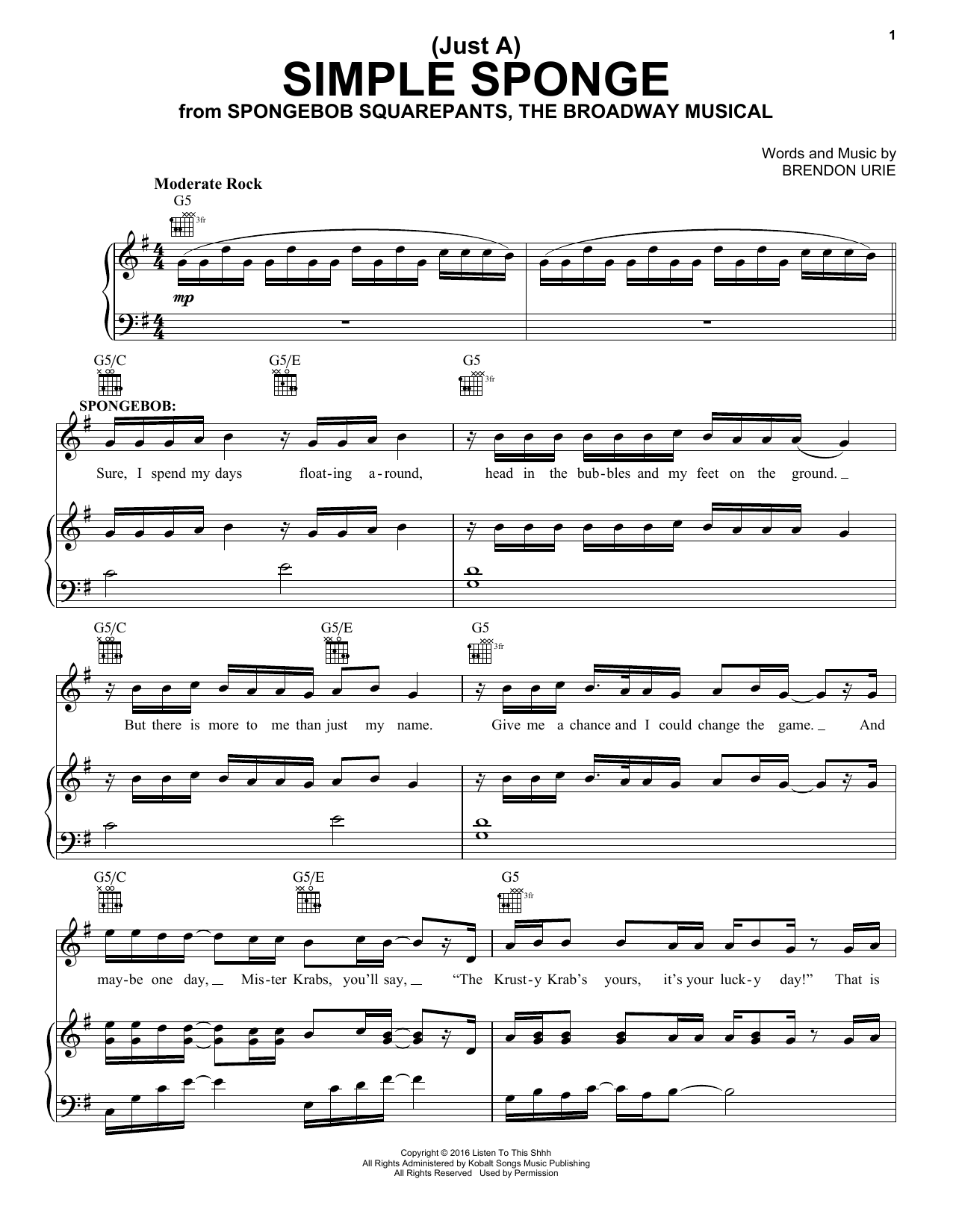 (Just A) Simple Sponge (from Spongebob Squarepants, The Broadway Musical) por Brendon Urie ...