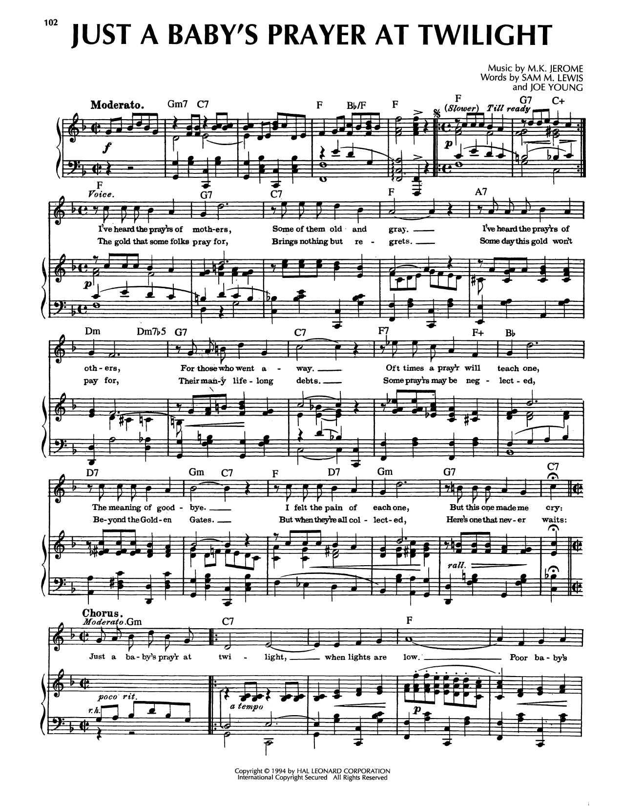 Just A Baby's Prayer At Twilight by Sam M. Lewis Sheet Music for Piano ...