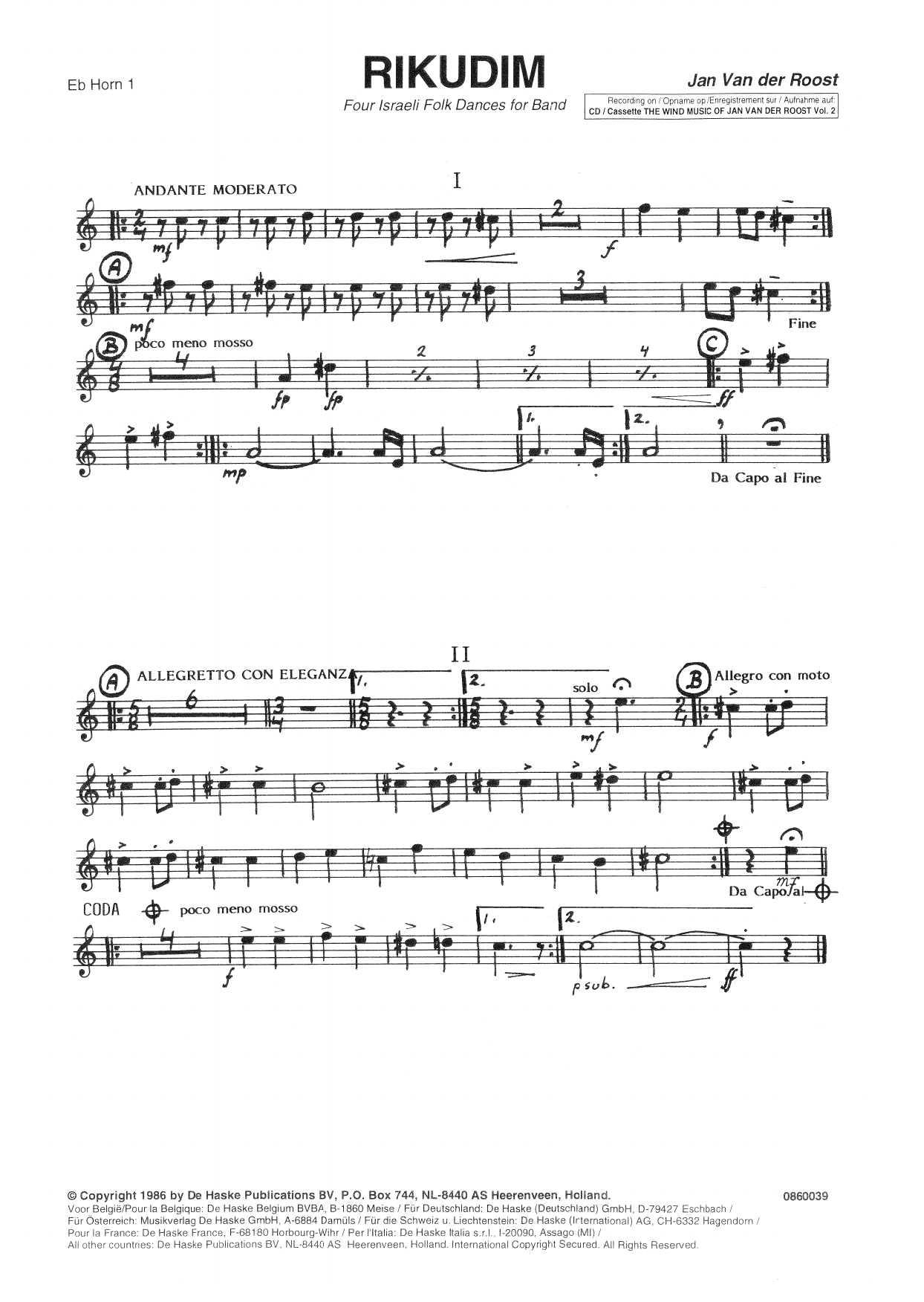 Rikudim - Eb Horn 1 by Jan Van der Roost Sheet Music for Concert Band at Sheet Music Direct